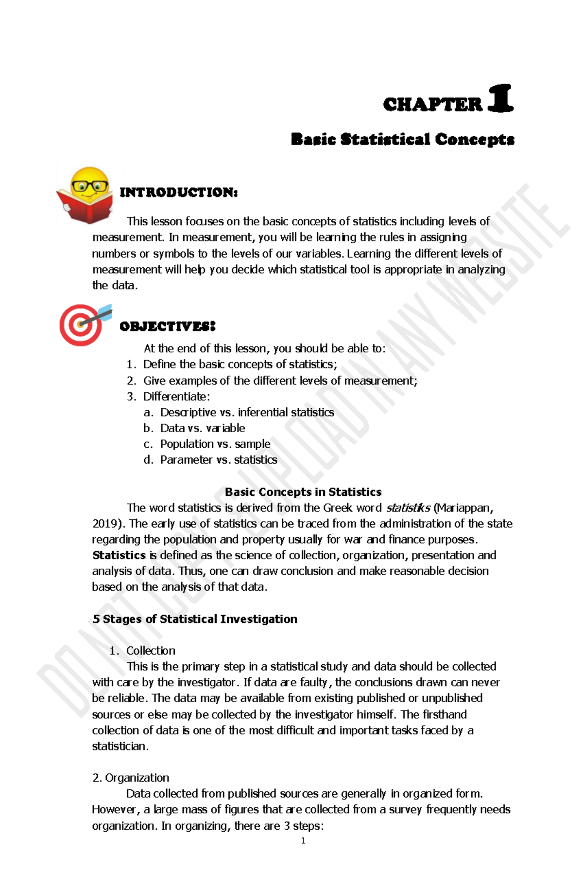 CHAPTER 1 Basic Concepts in Statistics: Levels of Measurement and Analysis - Studocu