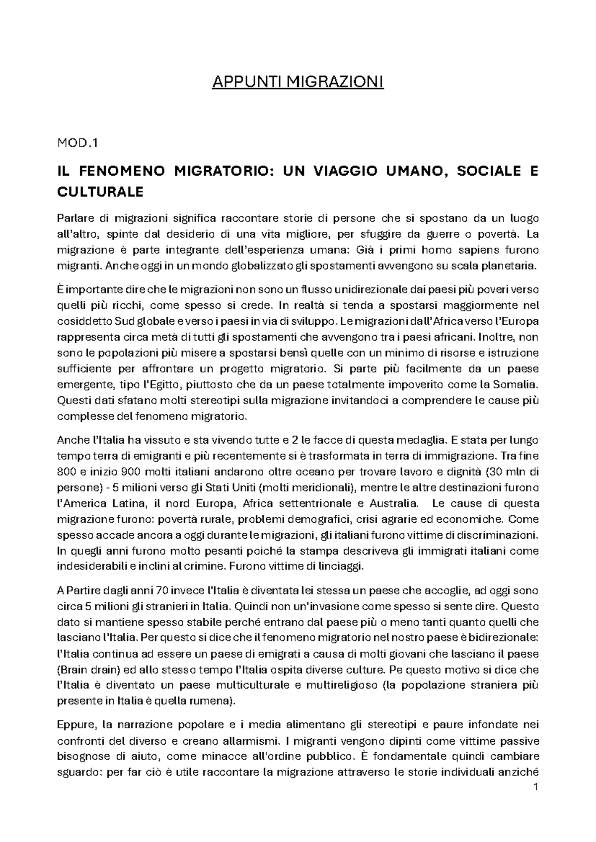 APPUNTI MIGRAZIONI MOD.1: IL FENOMENO MIGRATORIO E LE SUE DINAMICHE ...