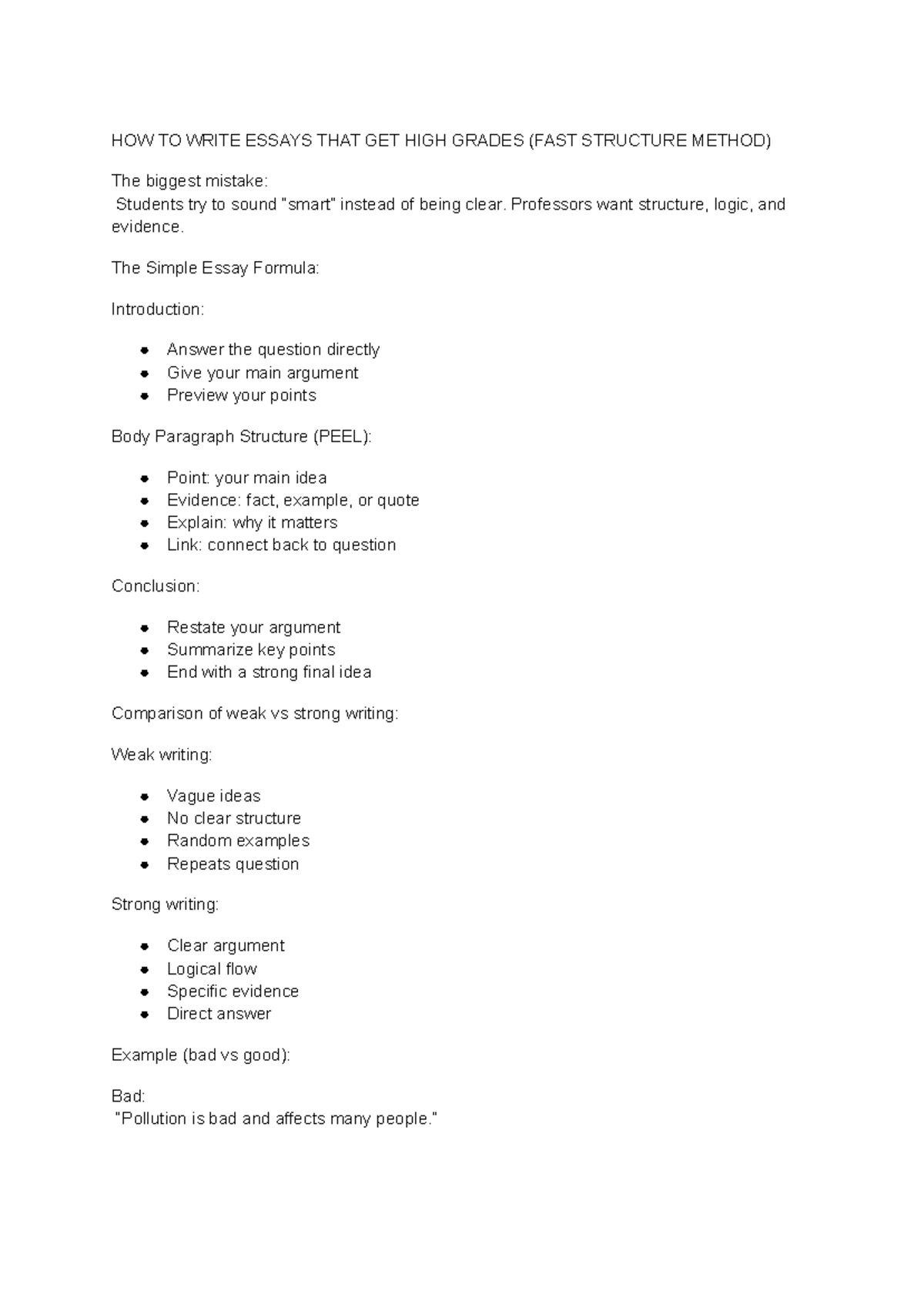 ESSAY WRITING STRATEGIES FOR HIGH GRADES (FAST STRUCTURE METHOD) - Studocu