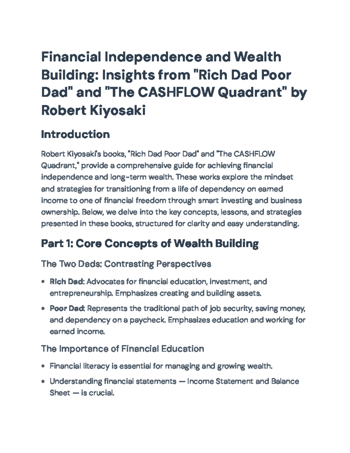 Financial Independence and Wealth Building: Insights from Kiyosaki's ...