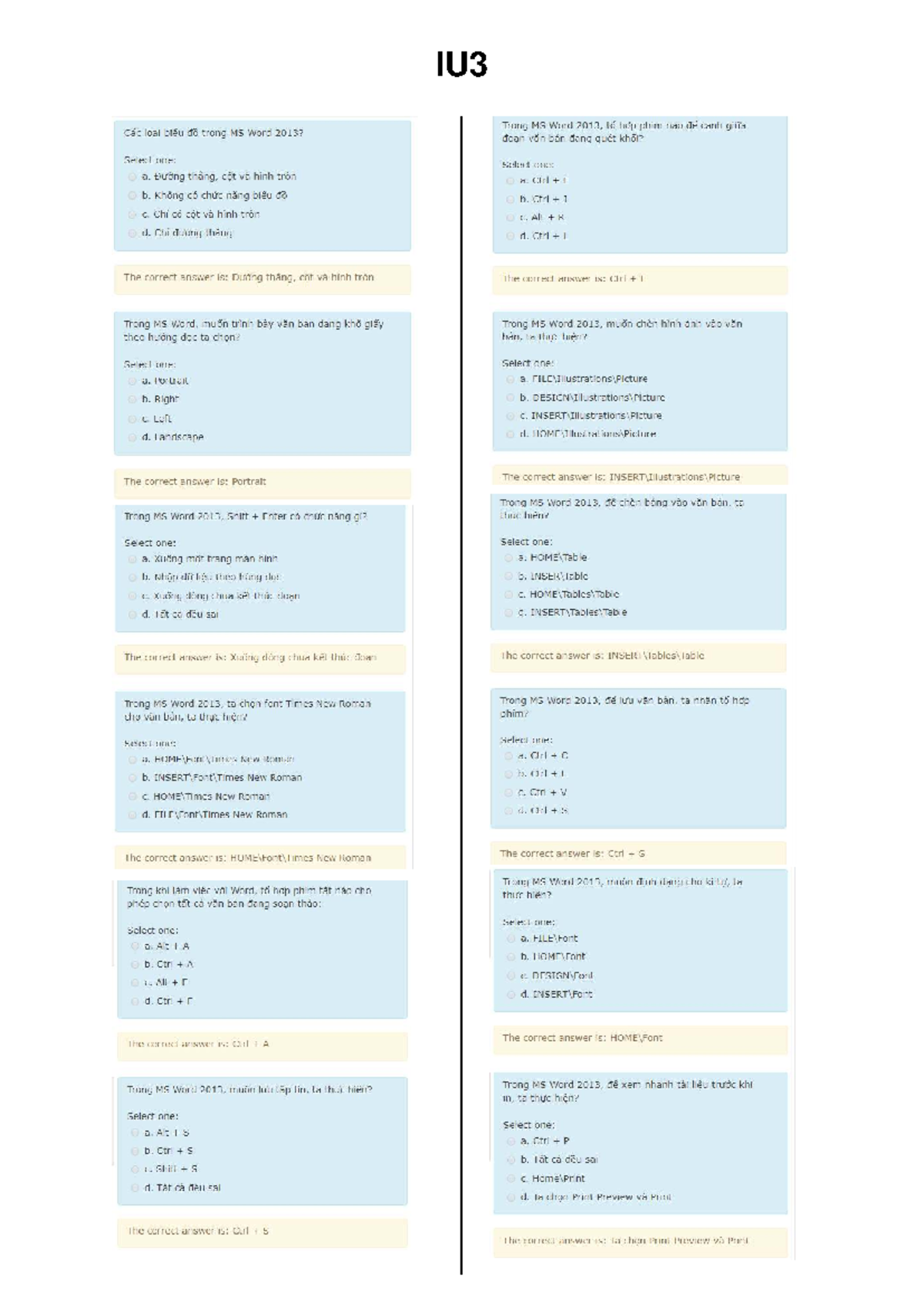 IU3 - Bài tập trắc nghiệm MS Word 2013 cho chứng chỉ B - Studocu