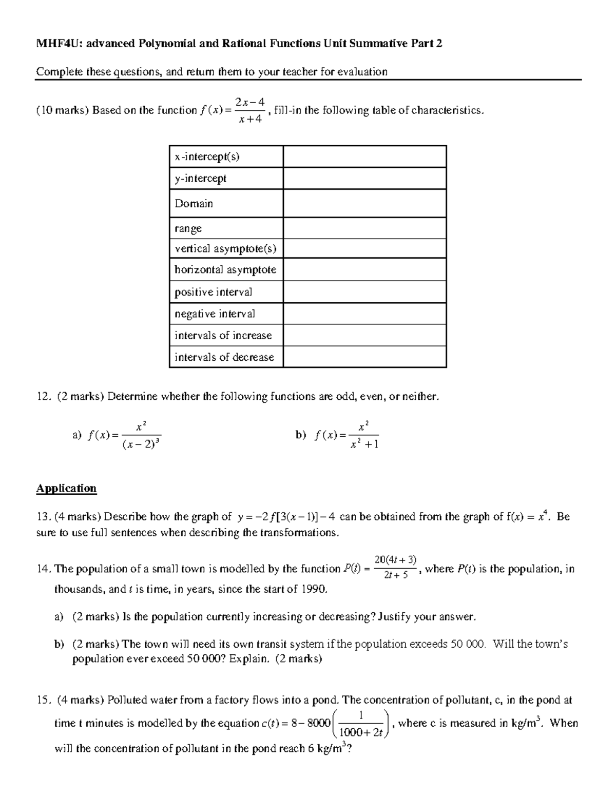 MHF4U9 Unit Test part 2 - MHF4U: advanced Polynomial and Rational ...