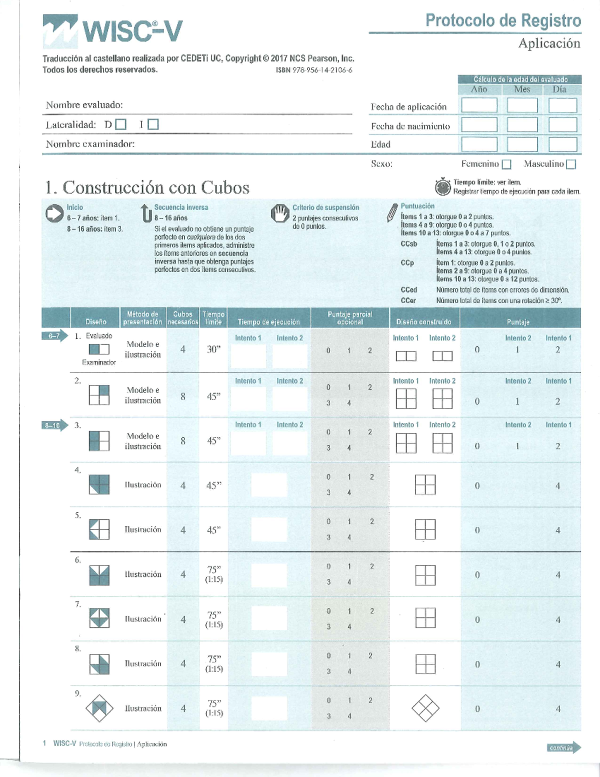 WISC V Protocolo de Registro y Respuesta - HOJA DE Evaluación - Studocu