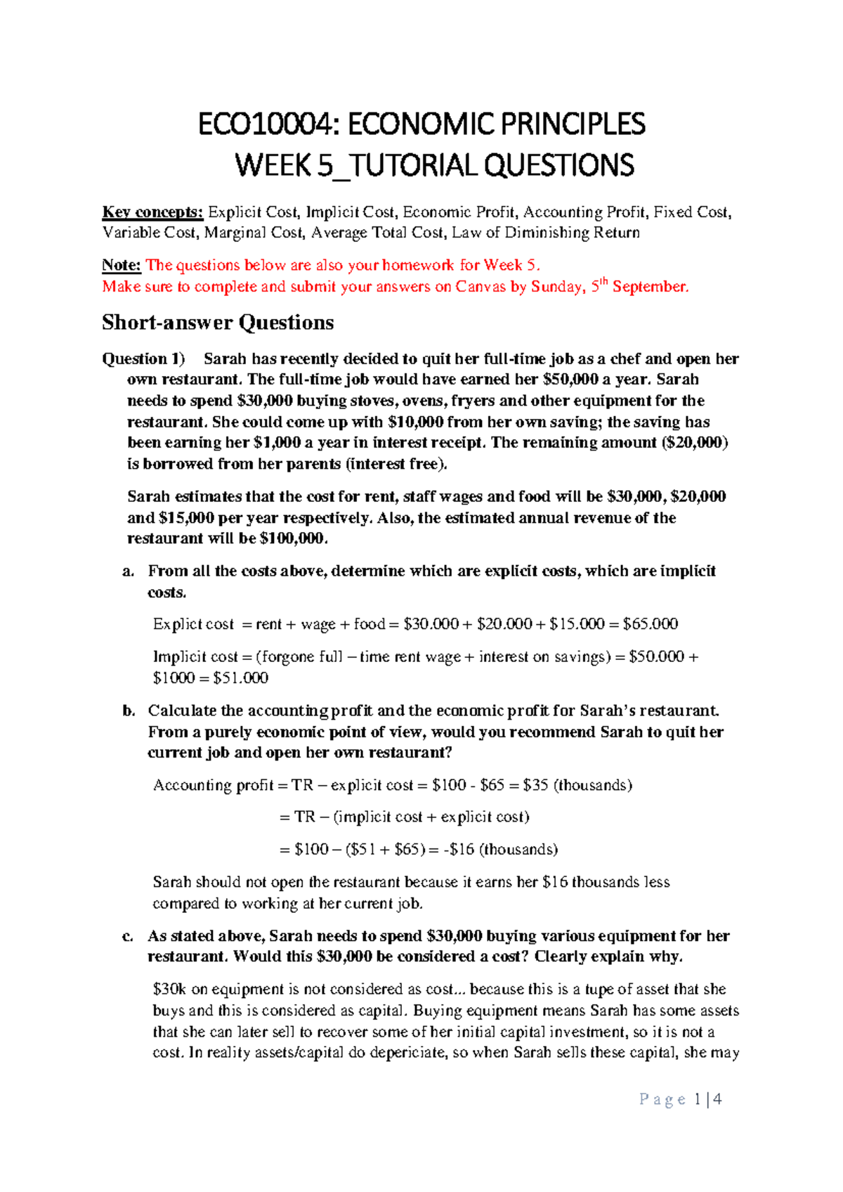 Week-5 Tutorial-Questions - ECO 10004 : ECONOMIC PRINCIPLES WEEK 5 ...