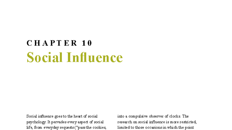 CHAPTER 10: Understanding Social Influence in Psychology - Studocu
