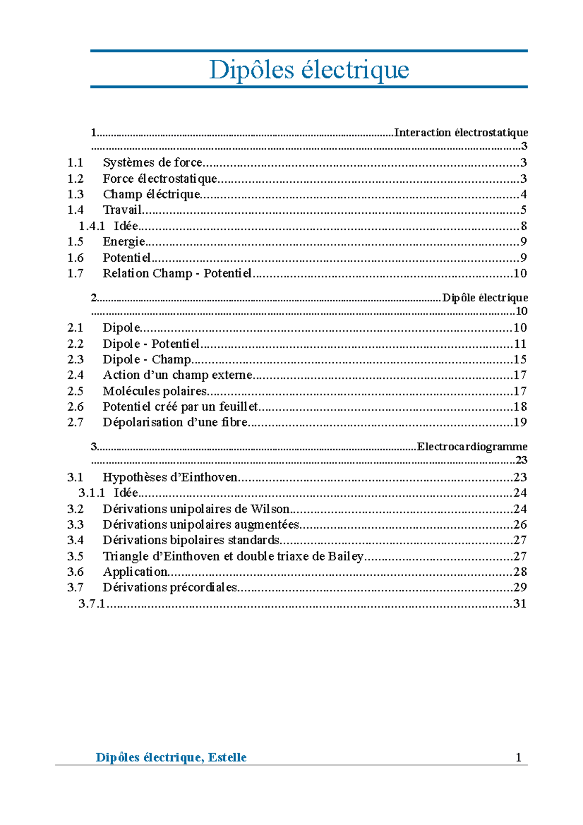 Dipôles électrique - Résumé Biophysique - - Studocu
