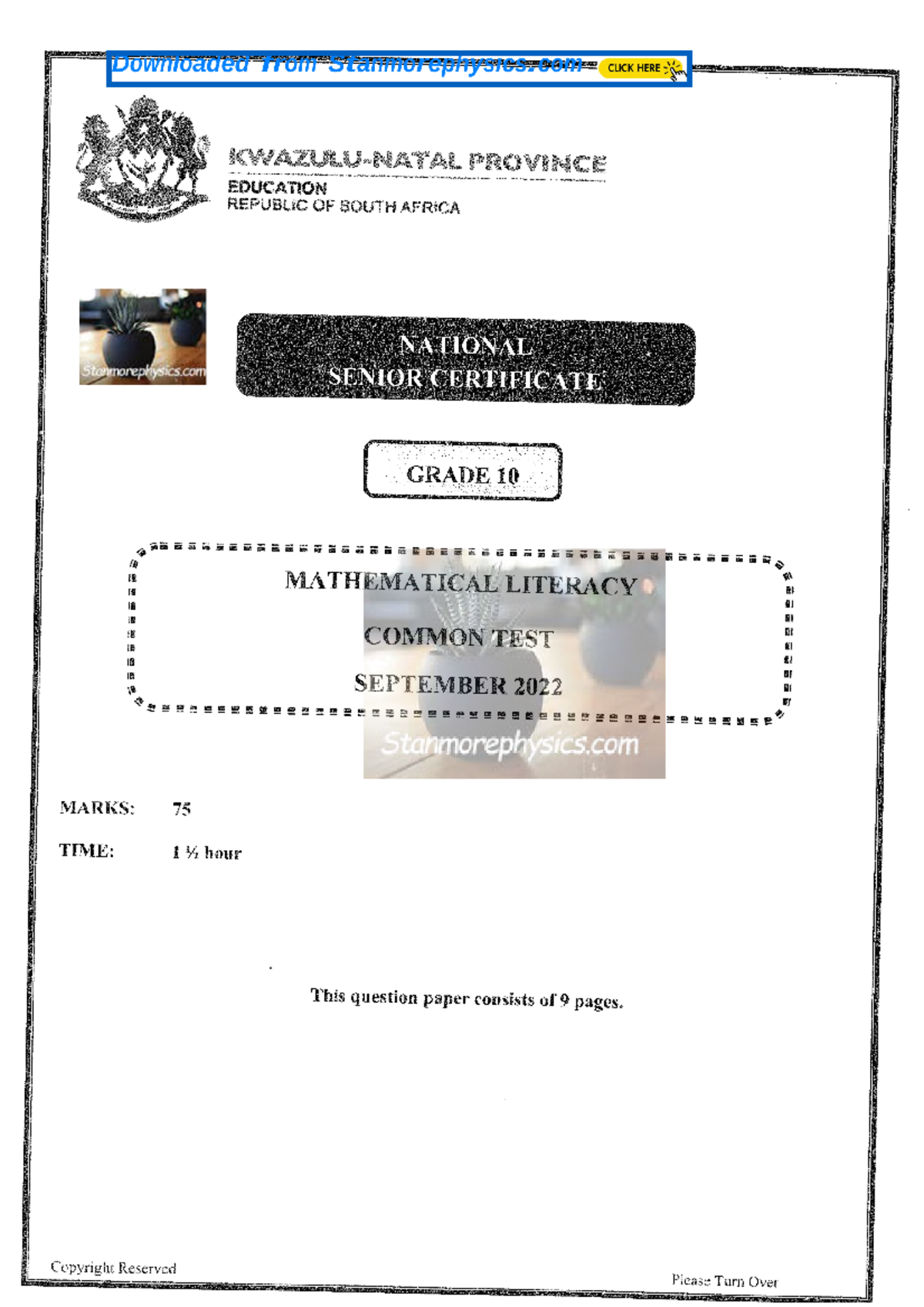 Maths Literacy Grade 10 Sept 2022 Question Paper & Memo - Studocu