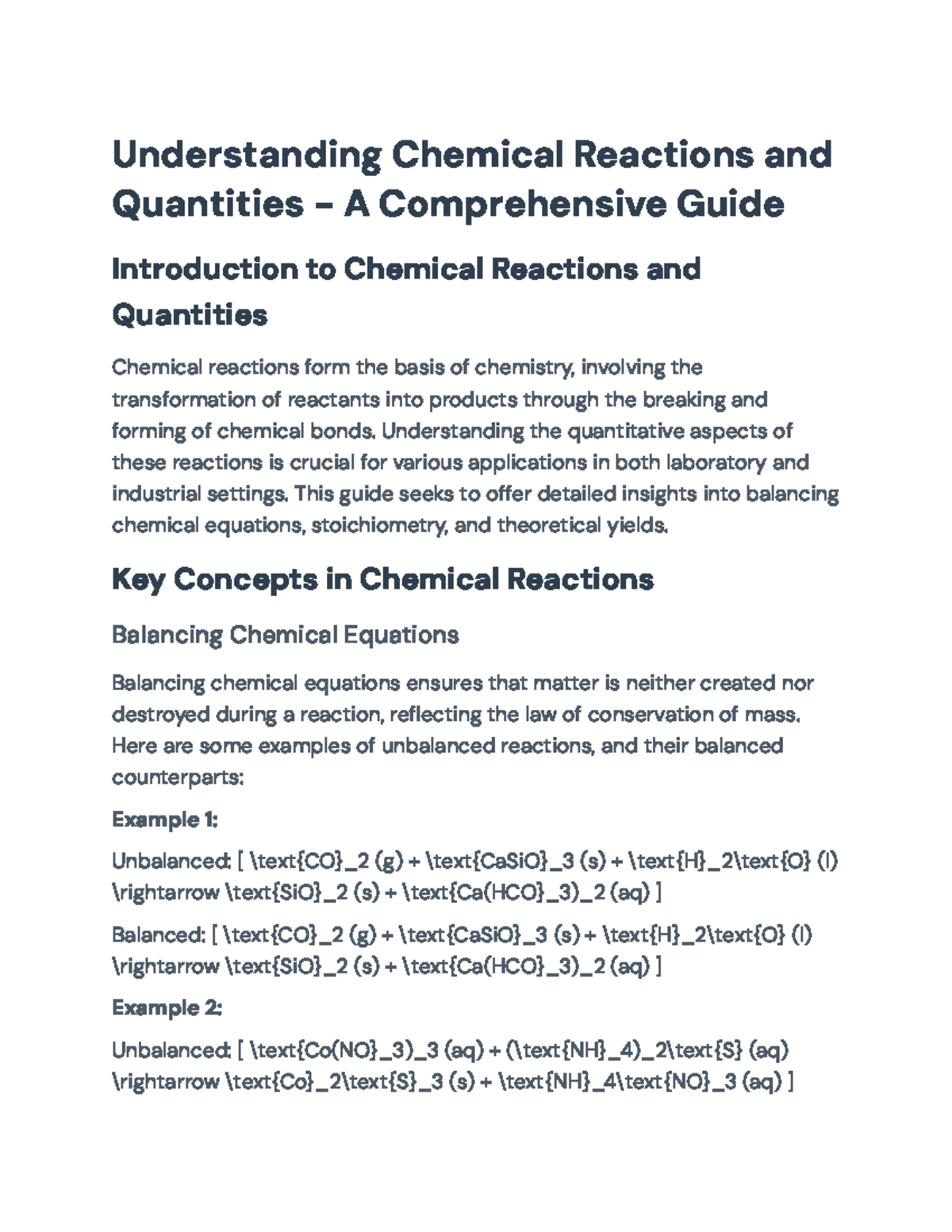 Understanding Chemical Reactions and Quantities: A Student's Guide ...