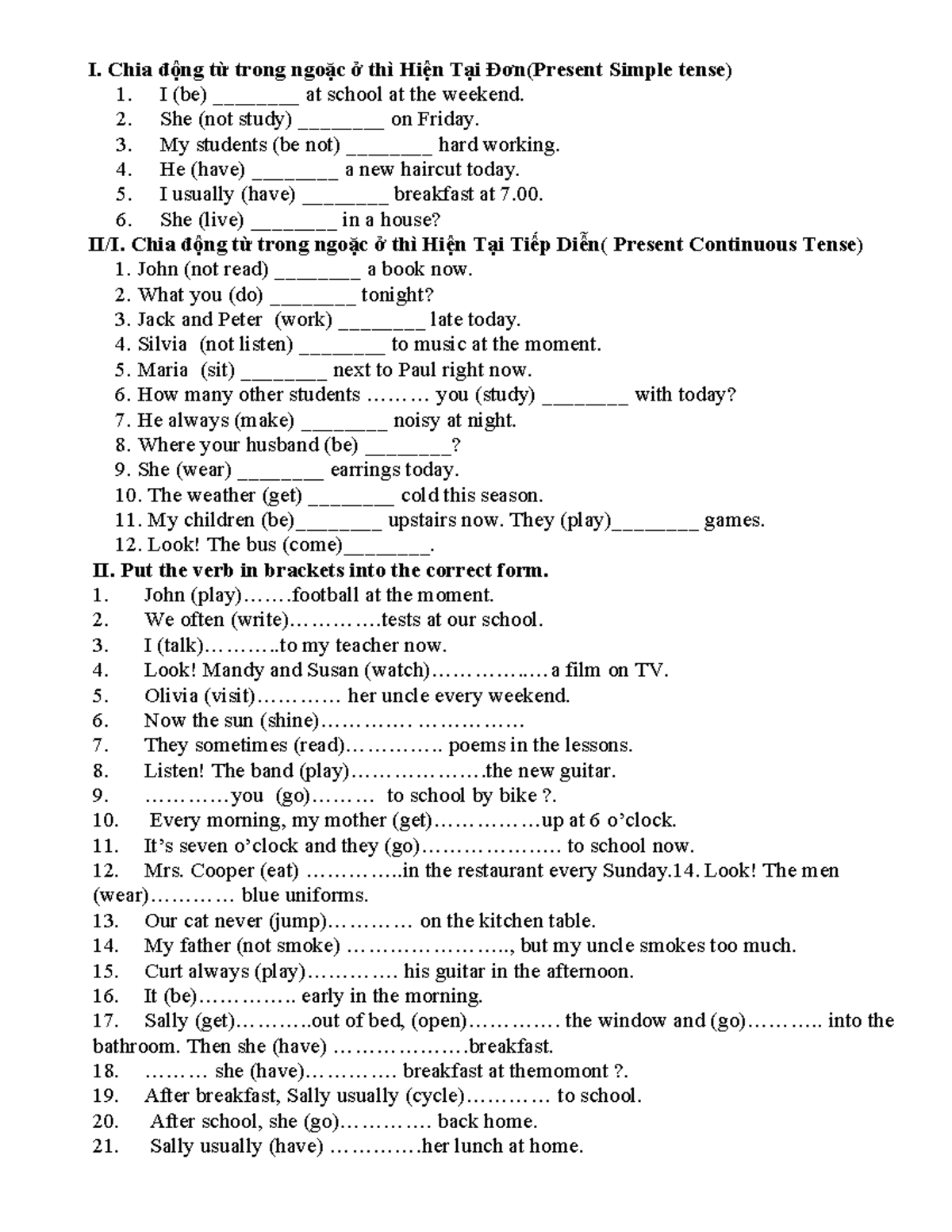 BAI TAP THI HIEN TAI DON VA HIEN TAI TIEN HANG - Studocu