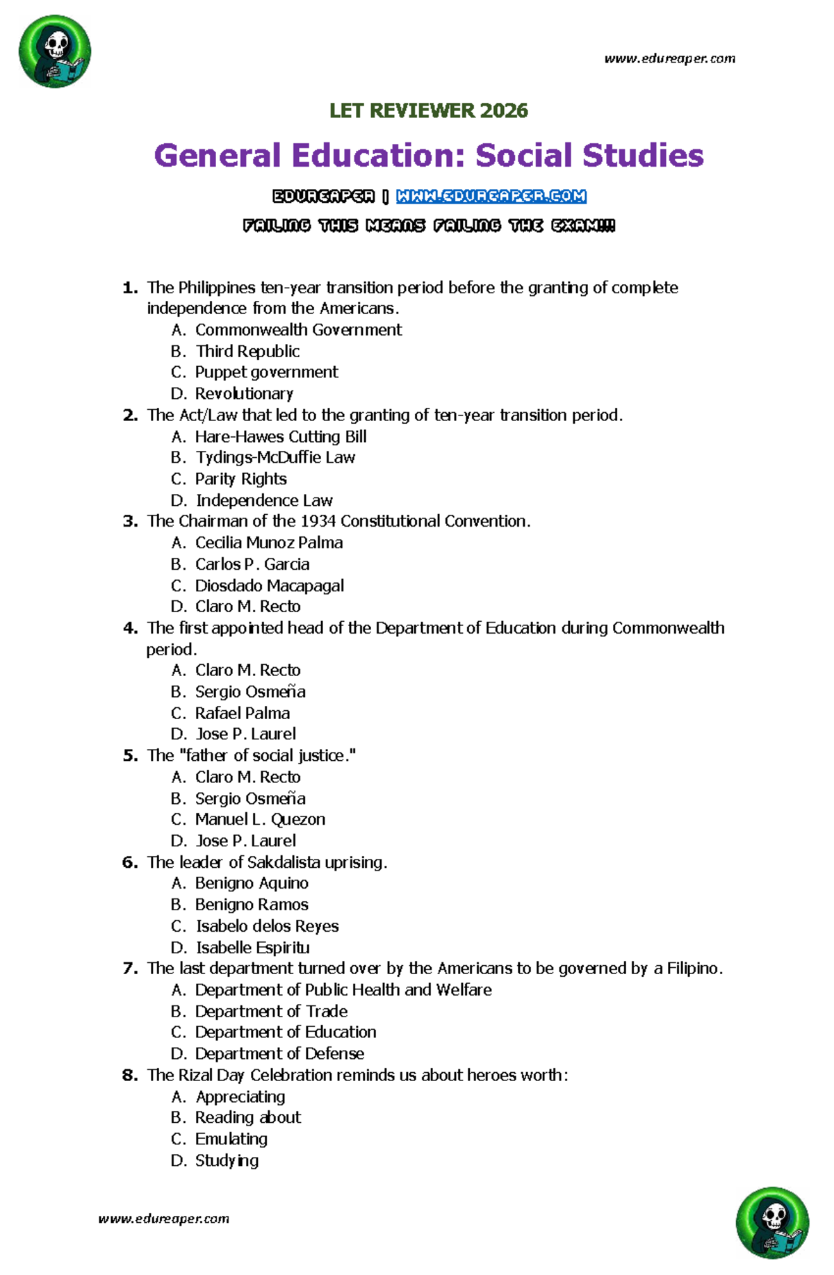 LET Reviewer 2026: General Education in Social Studies - Studocu