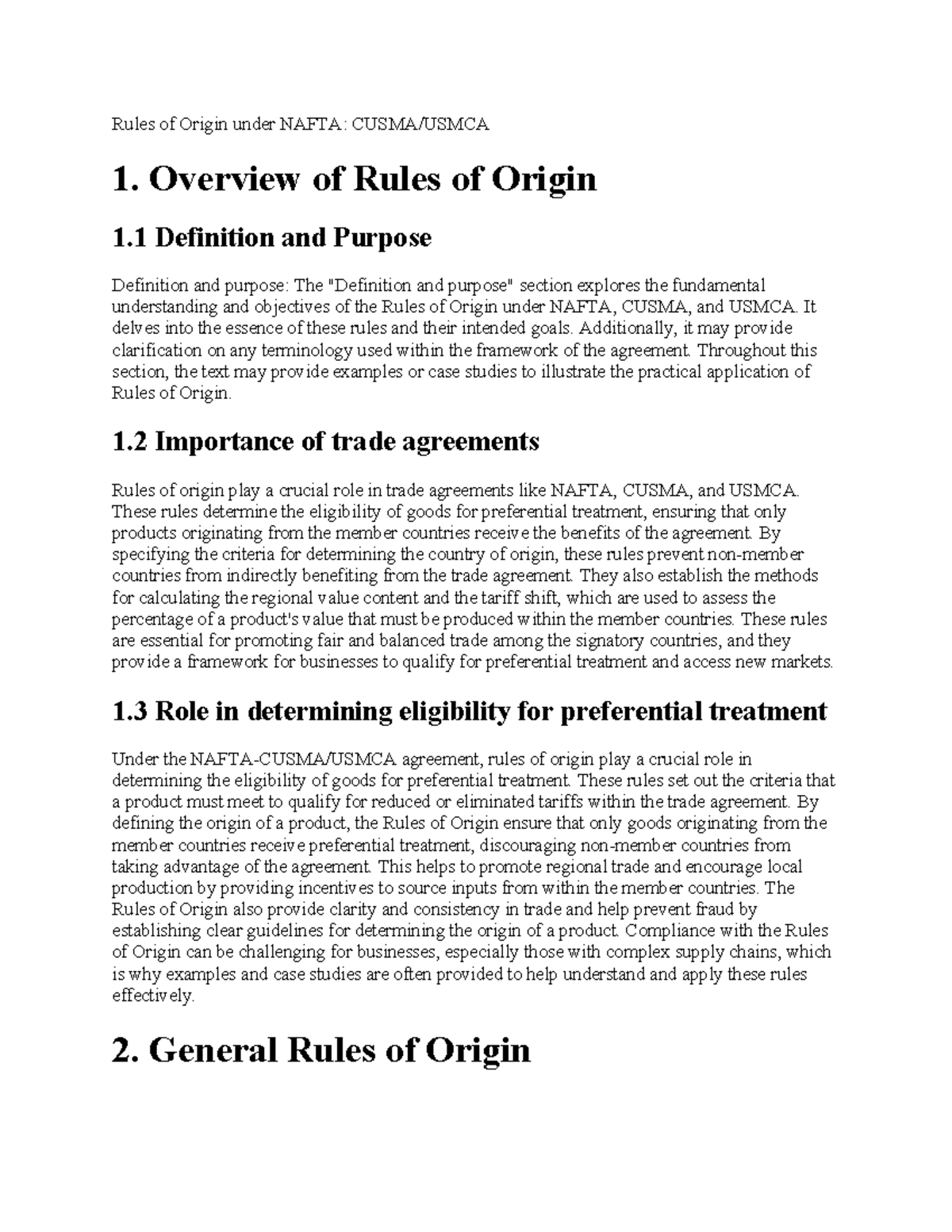 Rules of Origin Analysis: NAFTA CUSMA/USMCA Detailed Insights - Studocu