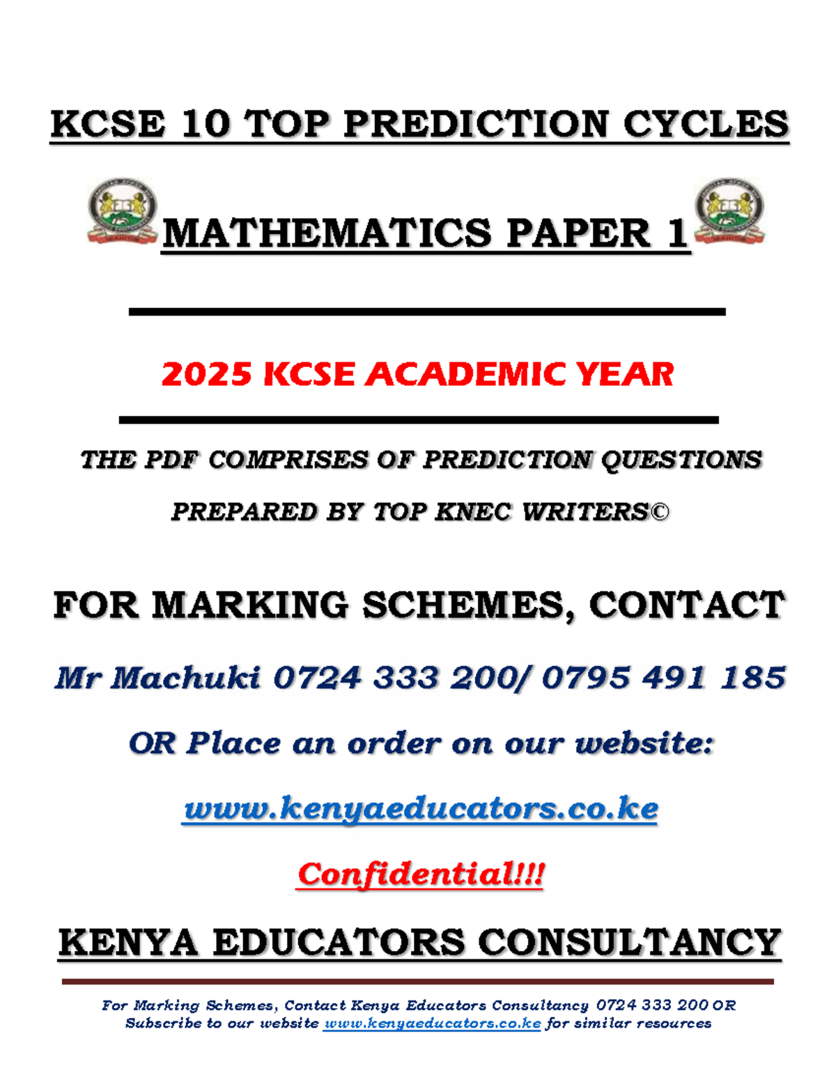MAT PP1 KCSE 2025 Top Prediction Questions and Marking Schemes - Studocu