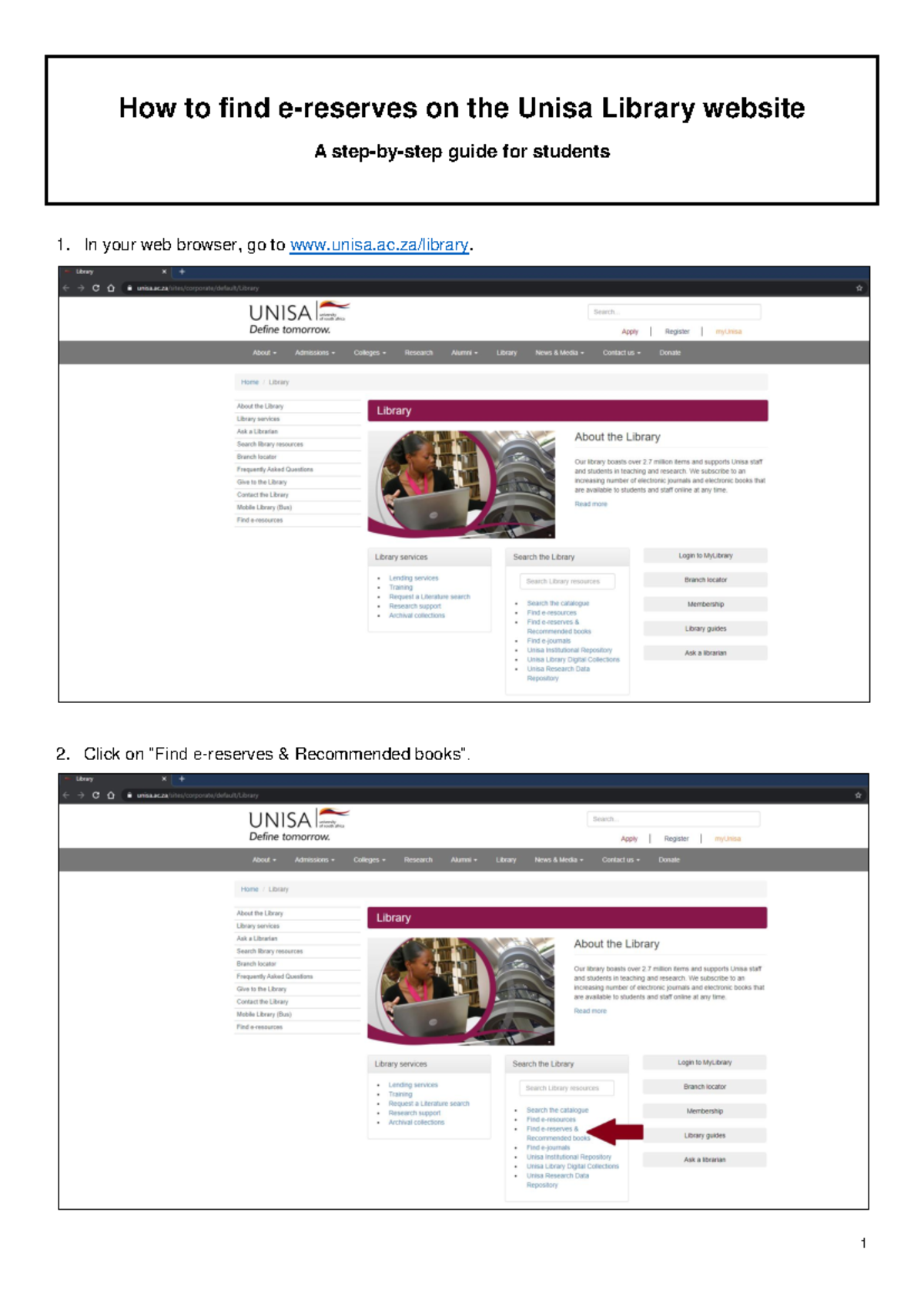 How to Locate E-Reserves on Unisa Library Website: A Guide - Studocu