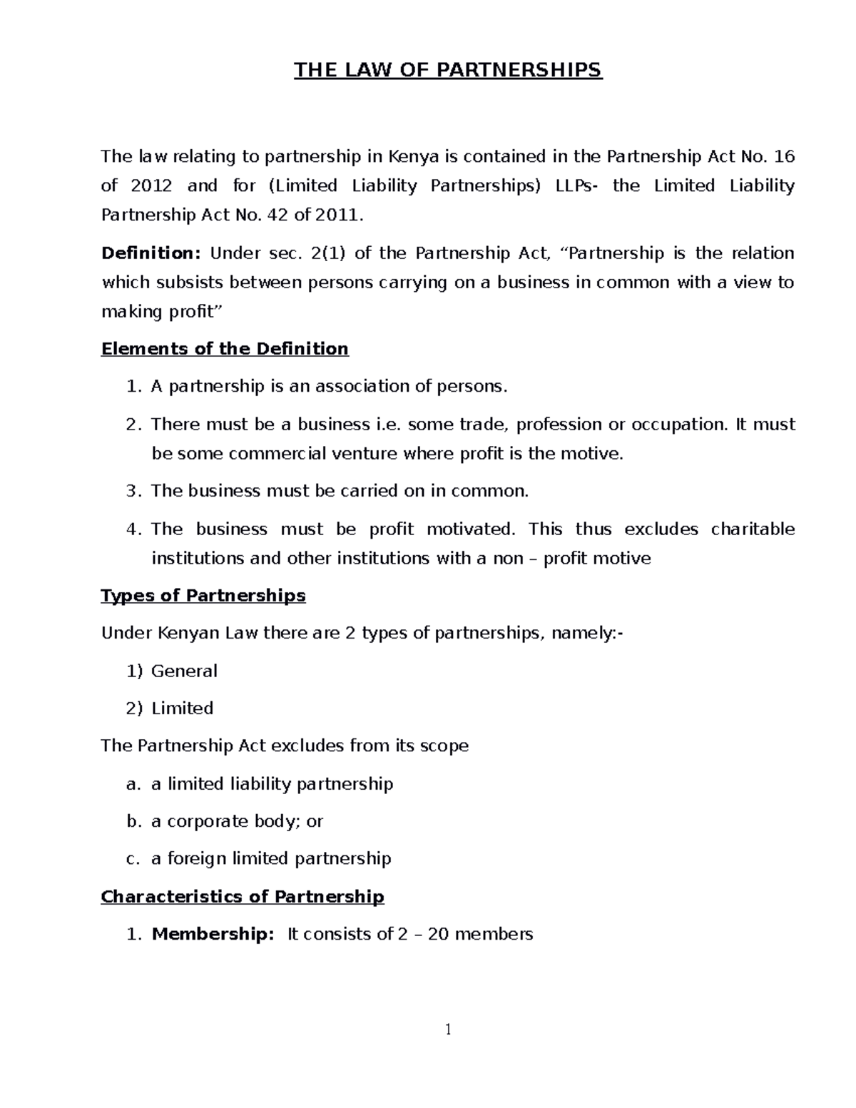 Partnership notes - Year 3, semester 2 - The law relating to ...