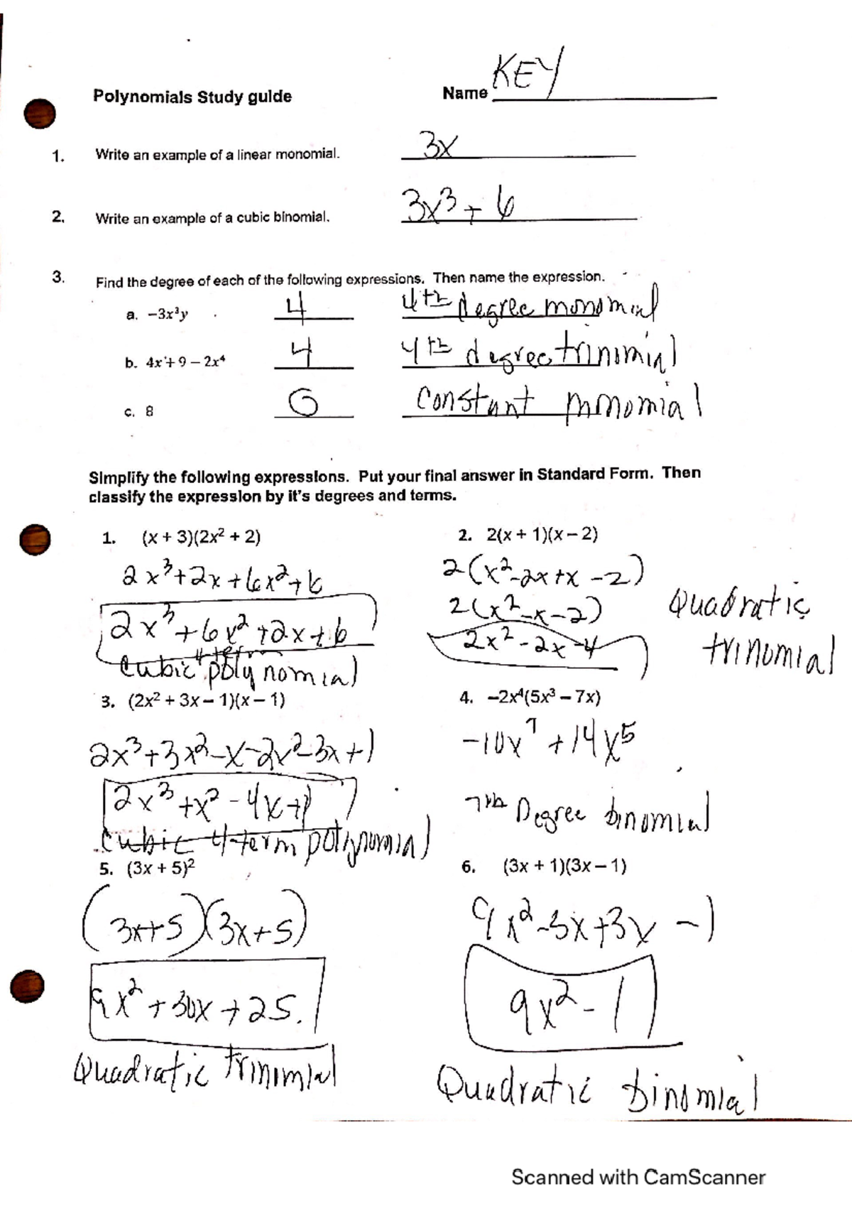 Polynomial Study Guide - KEY 2020 Edition - Studocu