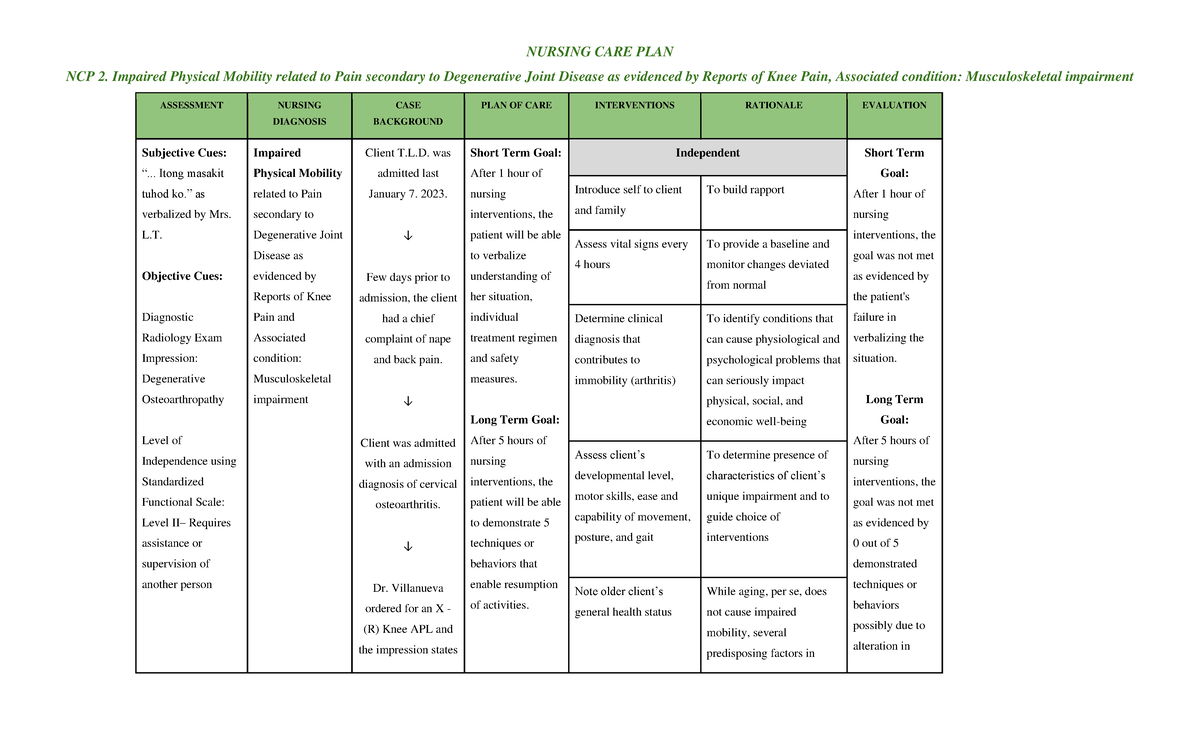 Nursing Care Plan To Immobility - Infoupdate.org