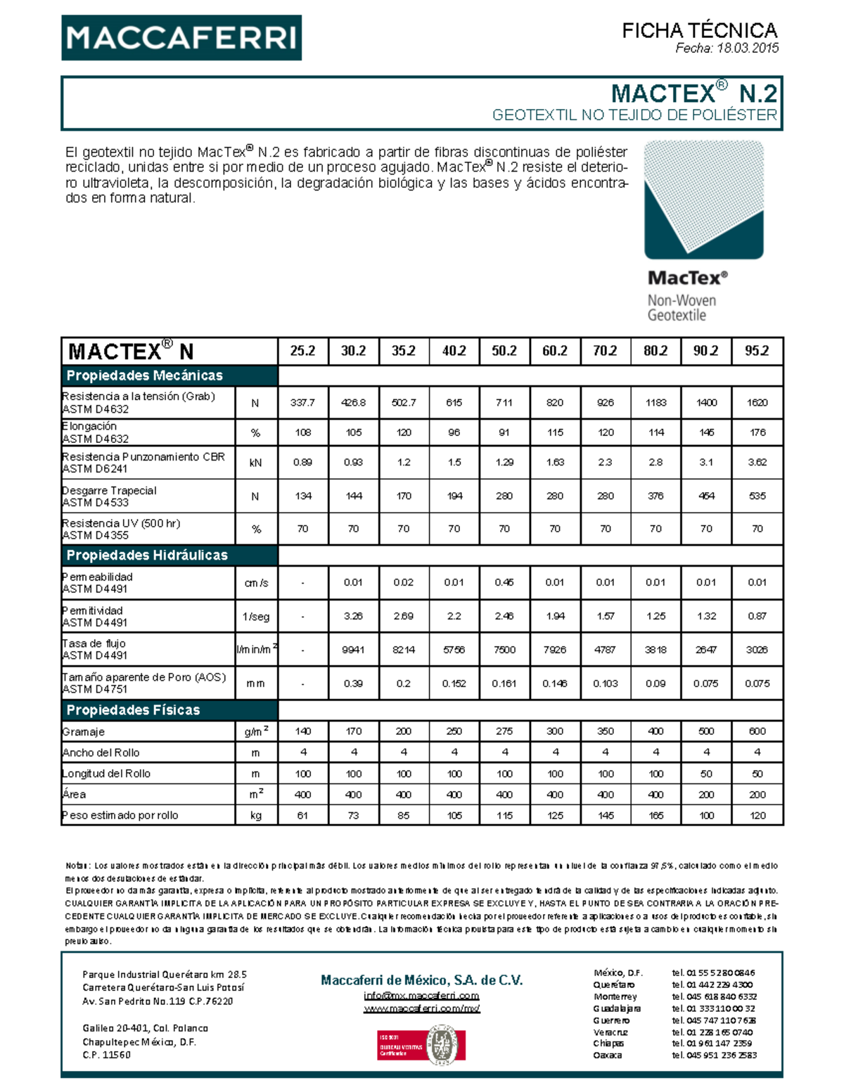 Mac Tex N - Maccaferri - Maccaferri de México, S. de C. info@mx.maccaferri maccaferri/mx/ Parque ...