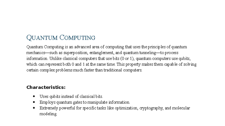 QUANTUM COMPUTING: Principles, Advantages, and Applications - Studocu