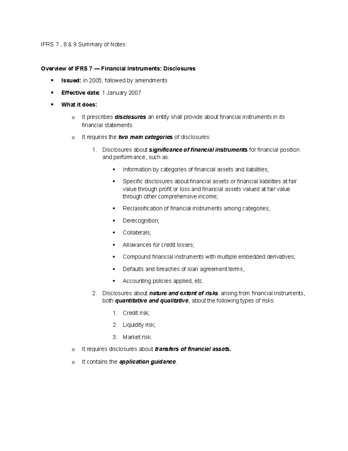 IFRS 7, 8 & 9 Disclosures Overview: Key Insights and Requirements - Studocu
