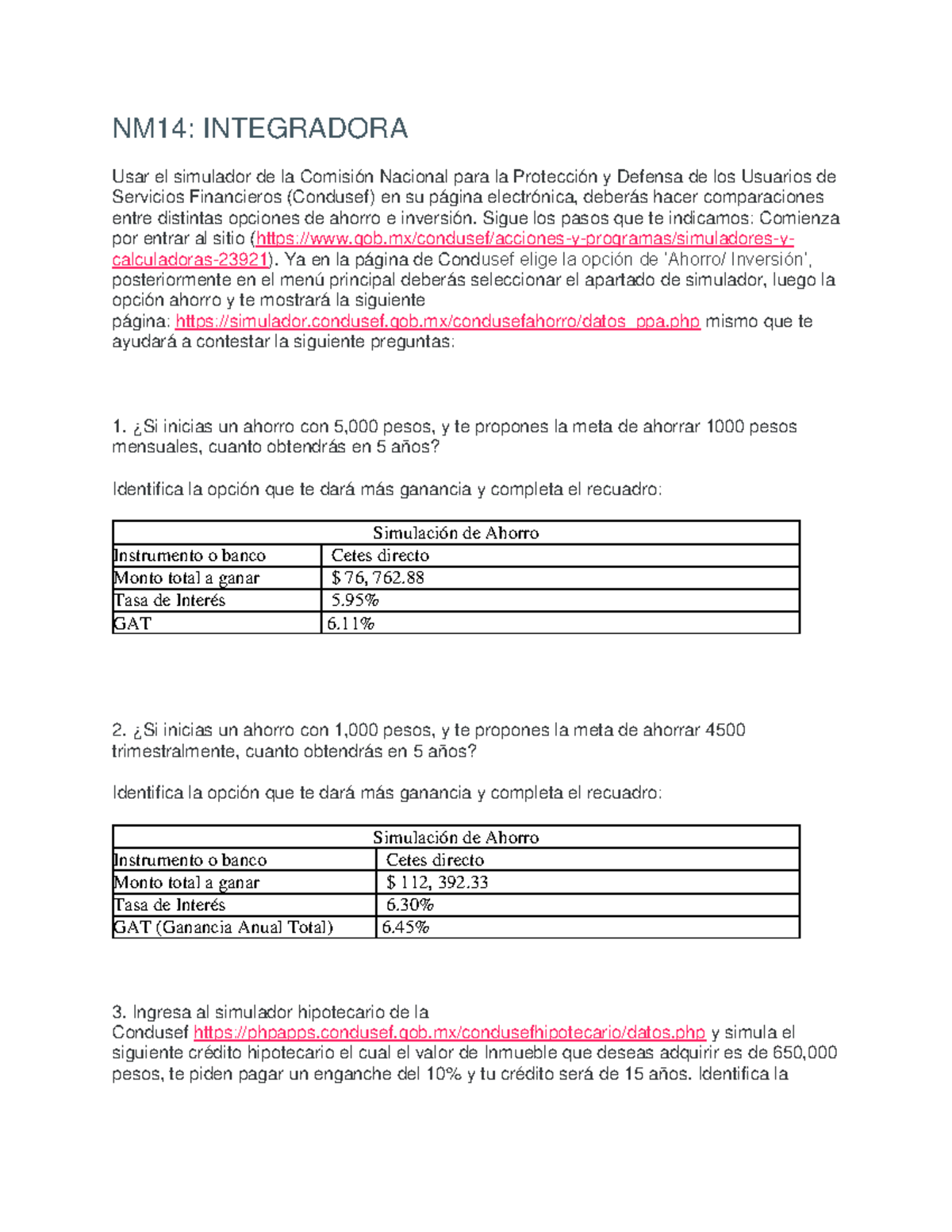 NM14: Integradora sobre Simulador de Ahorro e Inversión - Studocu