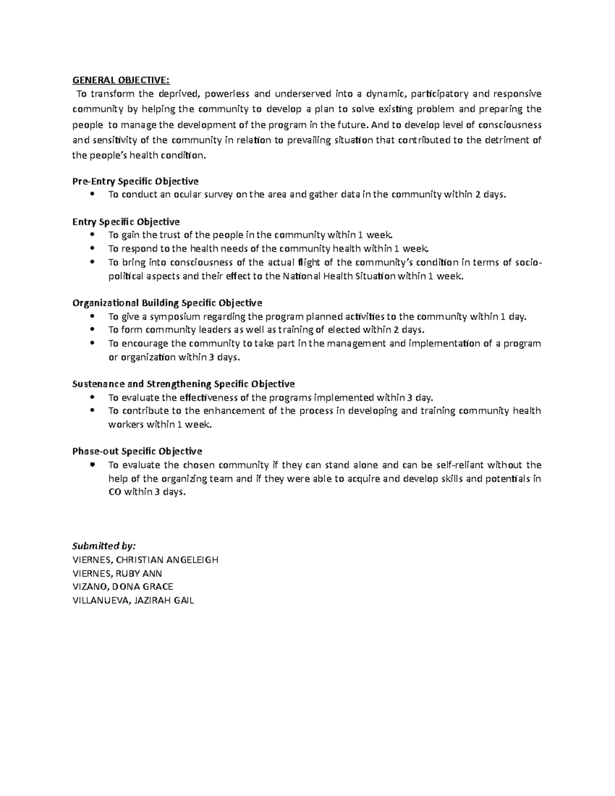 General objective Specific objective Copar - GENERAL OBJECTIVE: To ...