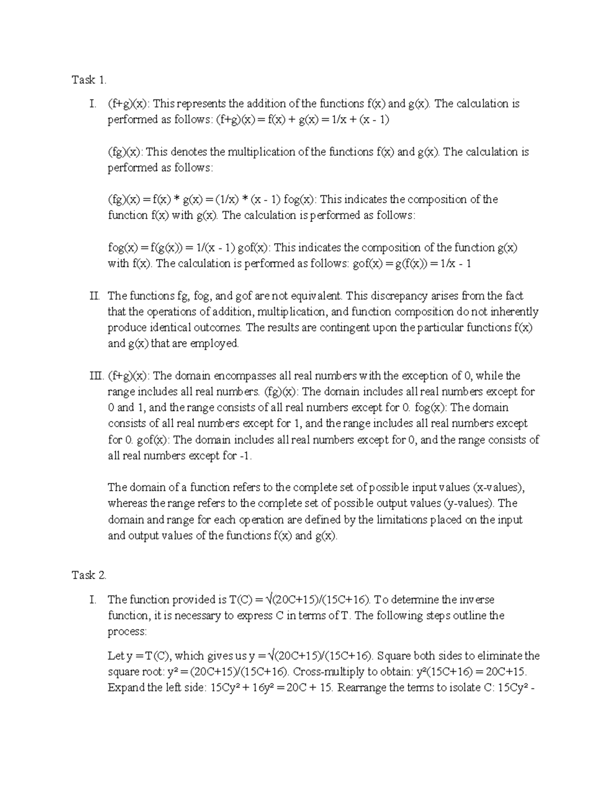 MATH 1201 Assignment: Functions, Inverses, and Graph Analysis - Studocu