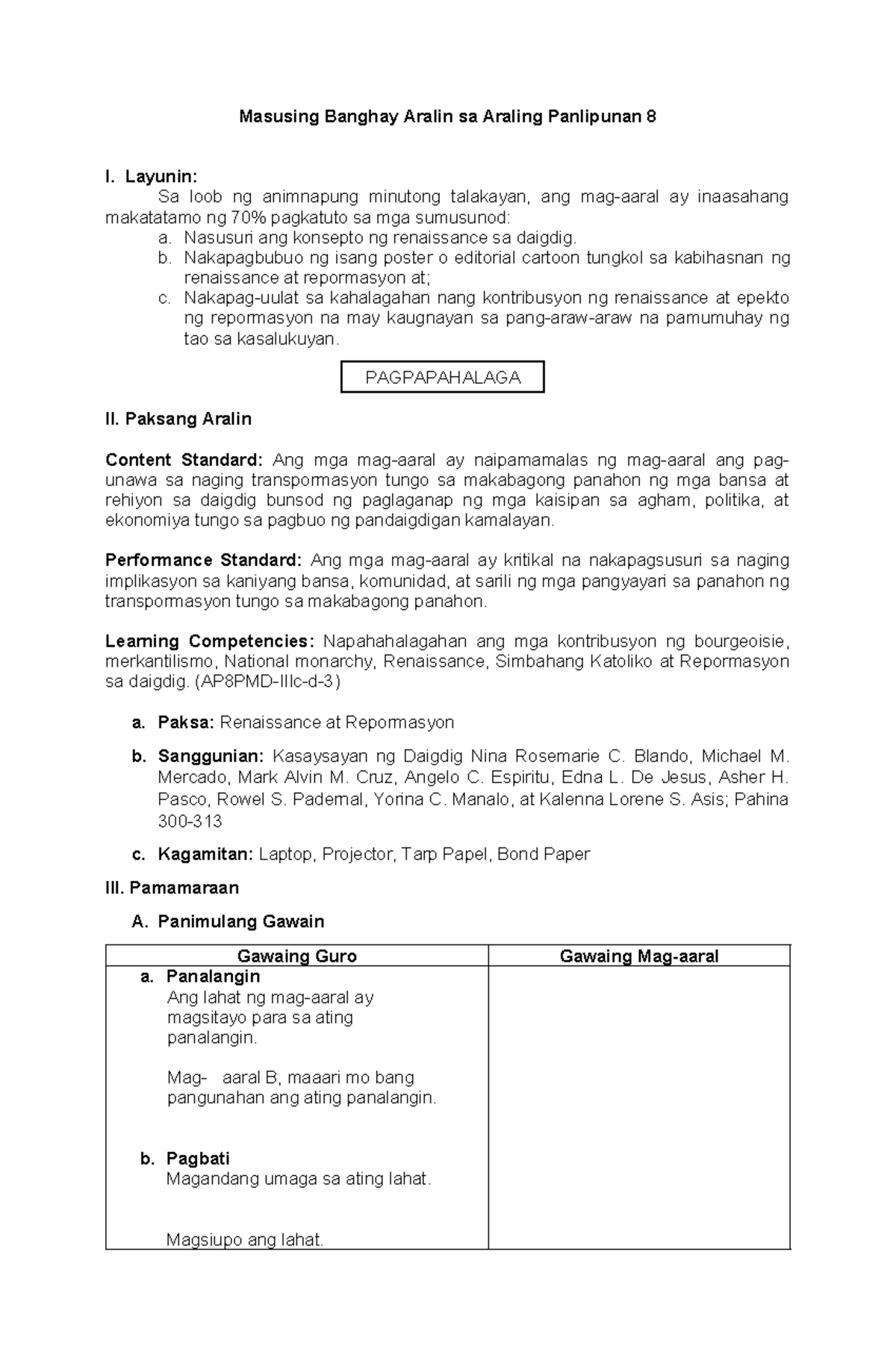 AP8 Q3 W1-2 - Masusing Banghay Aralin sa Araling Panlipunan 8 I ...