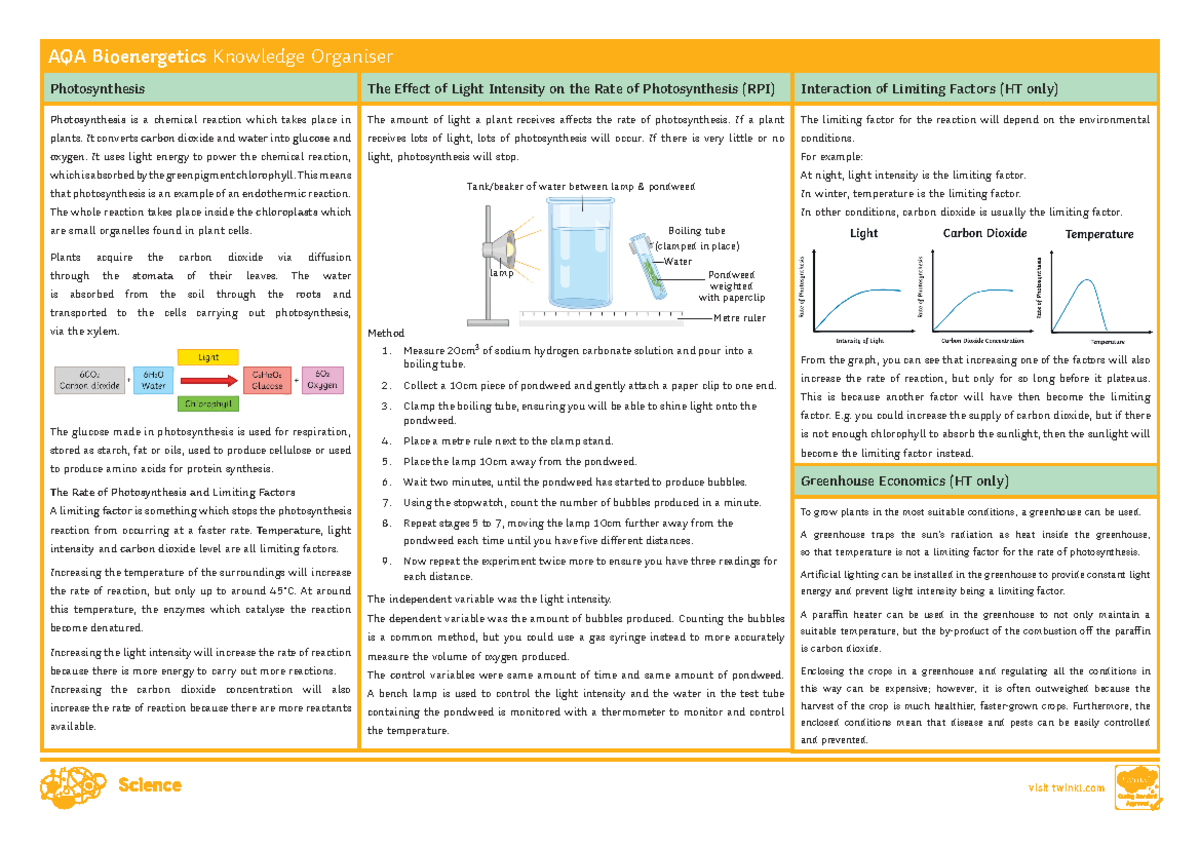 AQA Biology Photosynthesis Knowledge Organiser and RPI Guide - Studocu