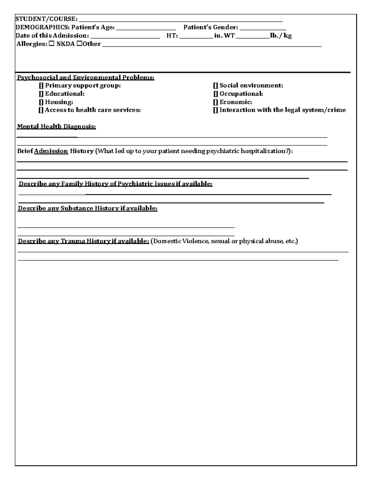 Mental Health Clinical Packet: Assessment & Charting Guide - Studocu