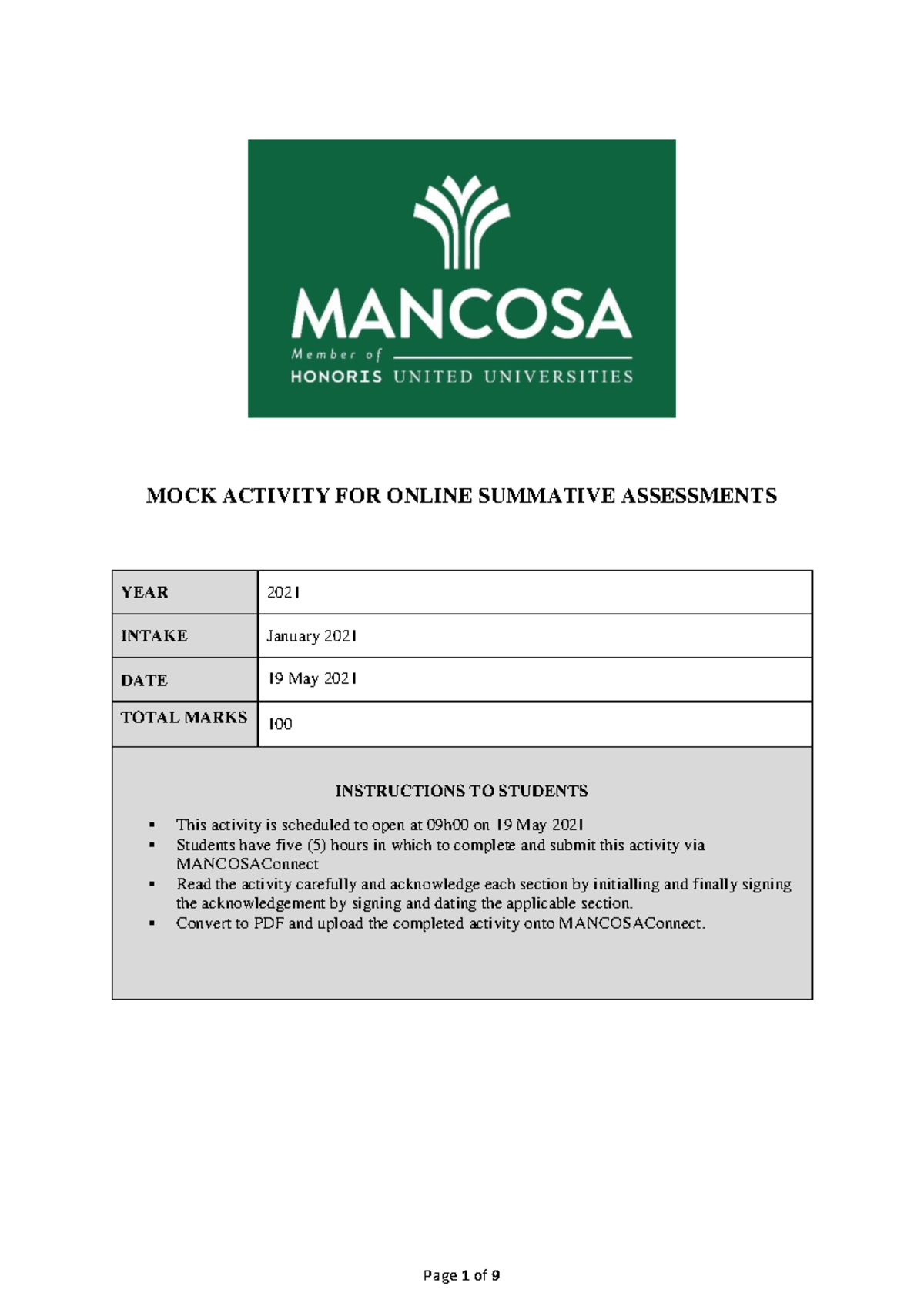 Online Summative Assessment Instructions for Mock Activity (Jan 2021 ...