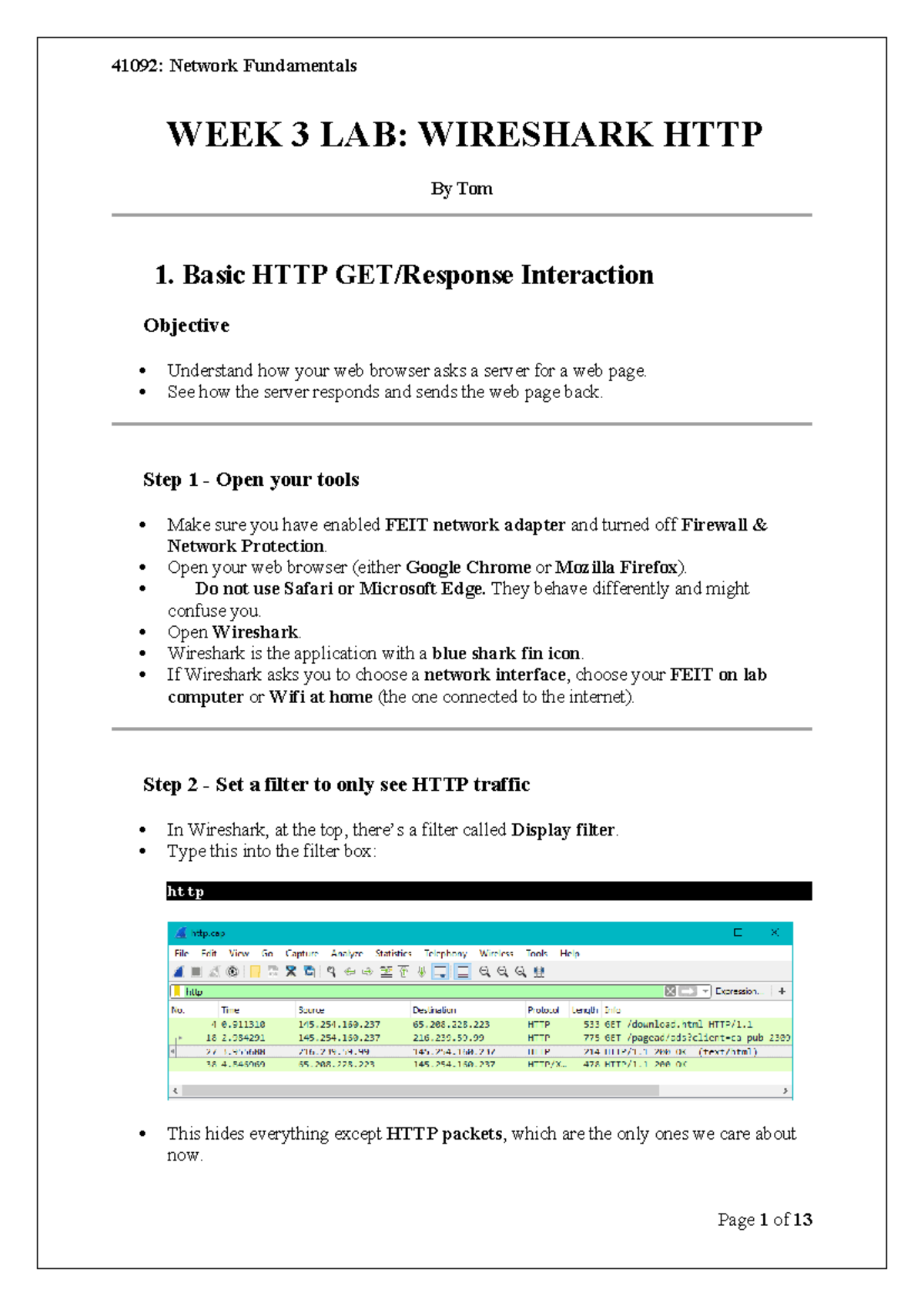 Week 3 lab instruction + answer sheet - 📘 WEEK 3 LAB: WIRESHARK HTTP By ...