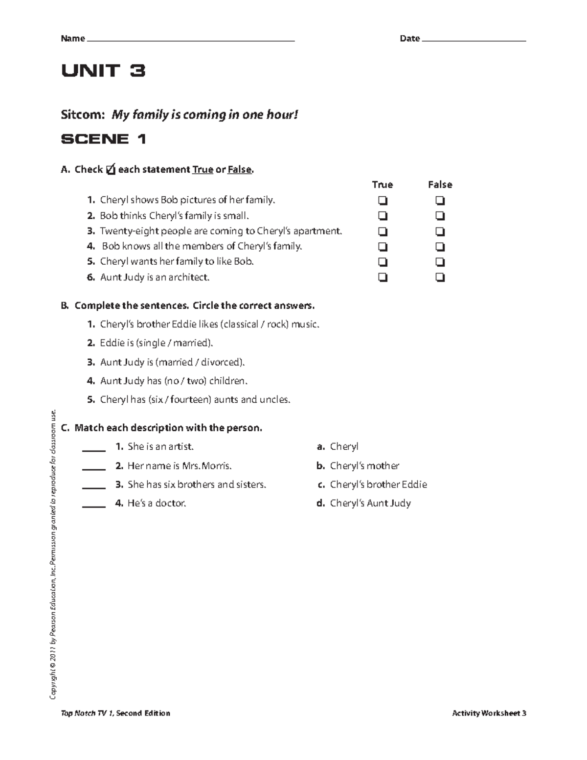 UNIT 03 Sitcom Activity Worksheets for Top Notch TV 1 - Studocu