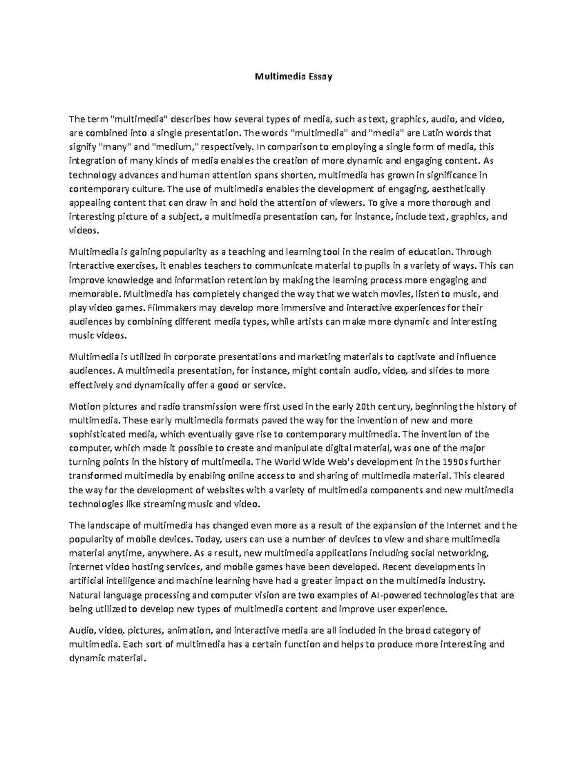 Multimedia Essay: Exploring Integration of Media Forms and Future ...