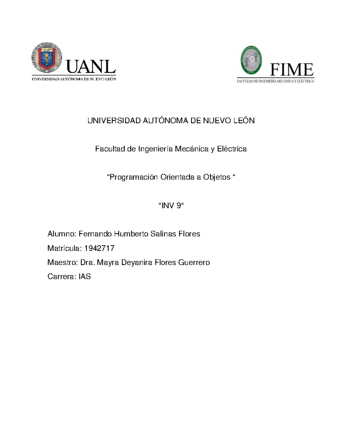 INV9 - Tarea - UNIVERSIDAD AUTÓNOMA DE NUEVO LEÓN Facultad de ...