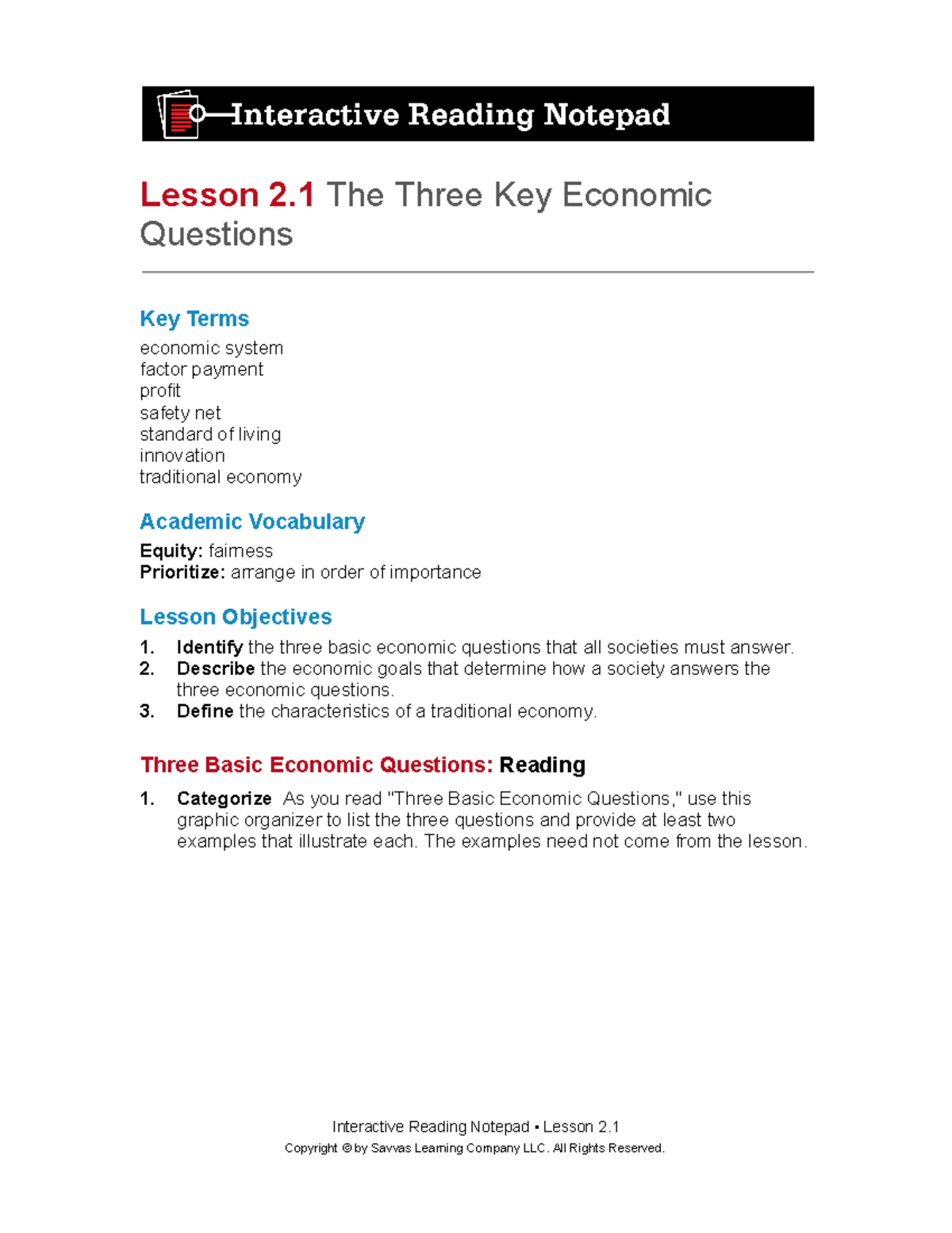 Copy of Interactive Notebook 2 - Lesson 2 The Three Key Economic ...