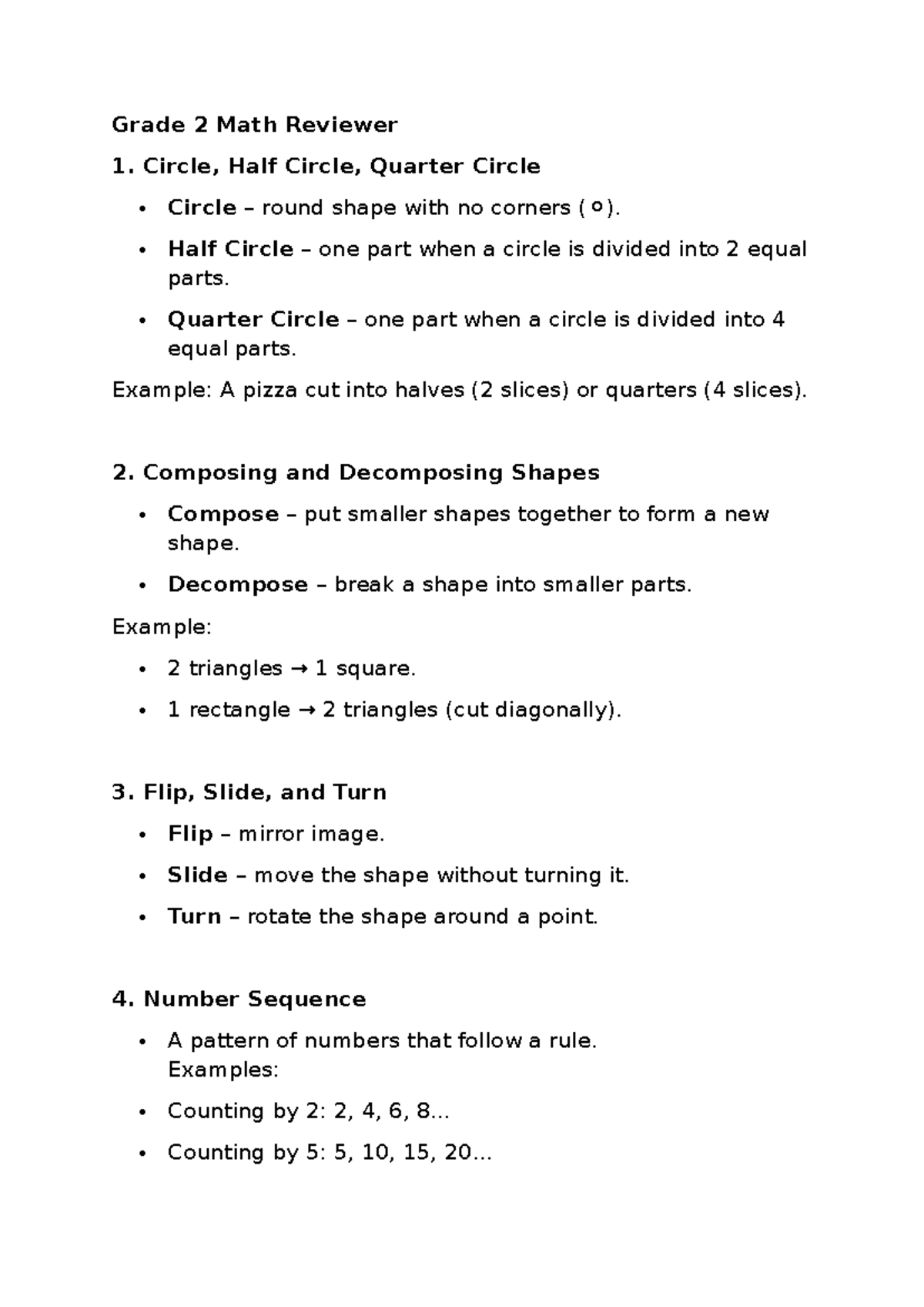 Grade 2 Math Reviewer: Shapes, Sequences, and Place Value - Studocu