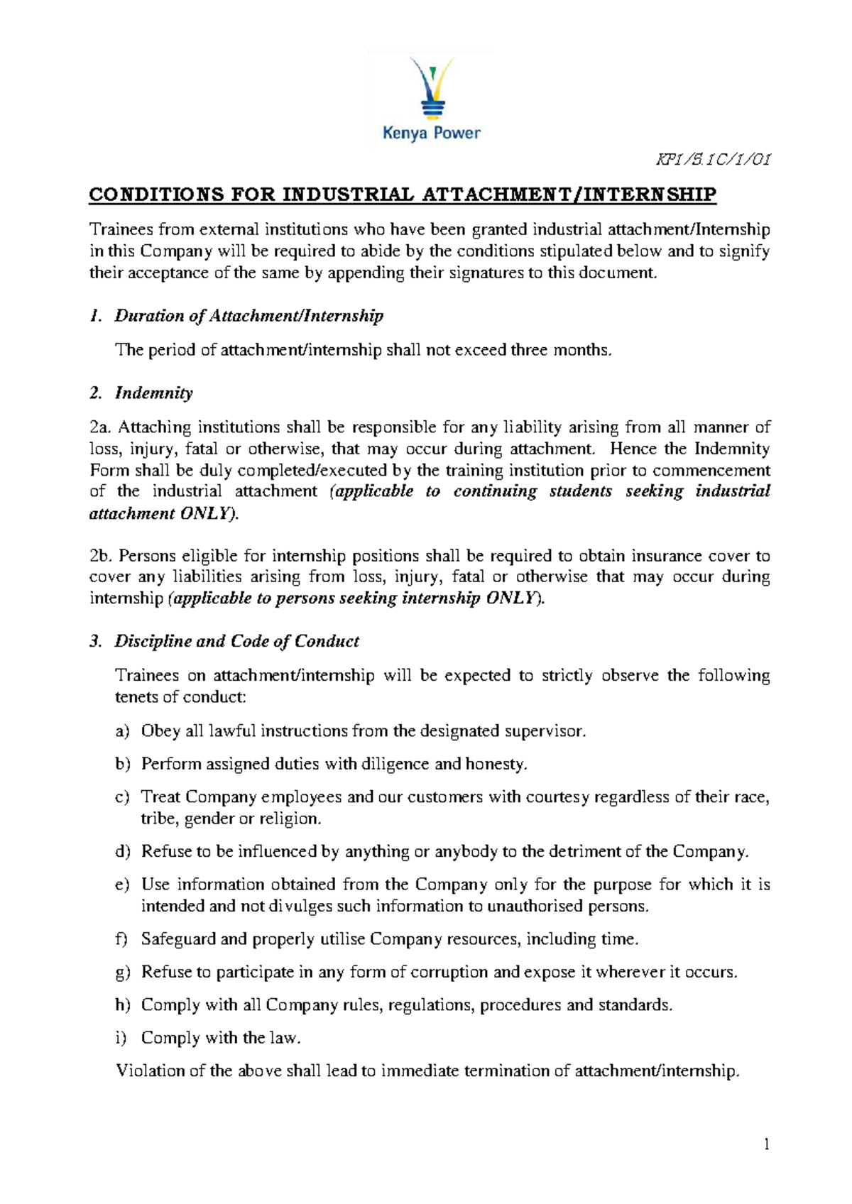 Industrial Attachment & Internship Conditions: Guidelines for Trainees ...