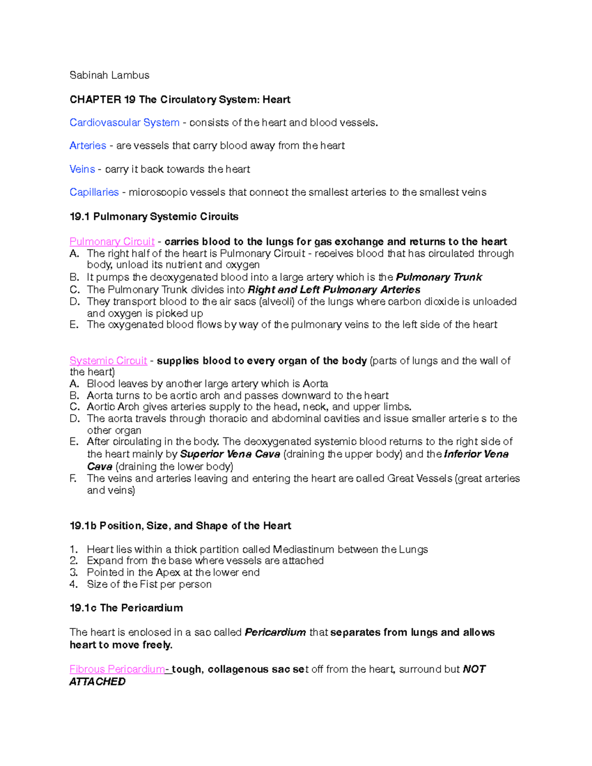 EXAM2 CH19-20 Circulatory System & Blood Vessels Overview 1920 - Studocu