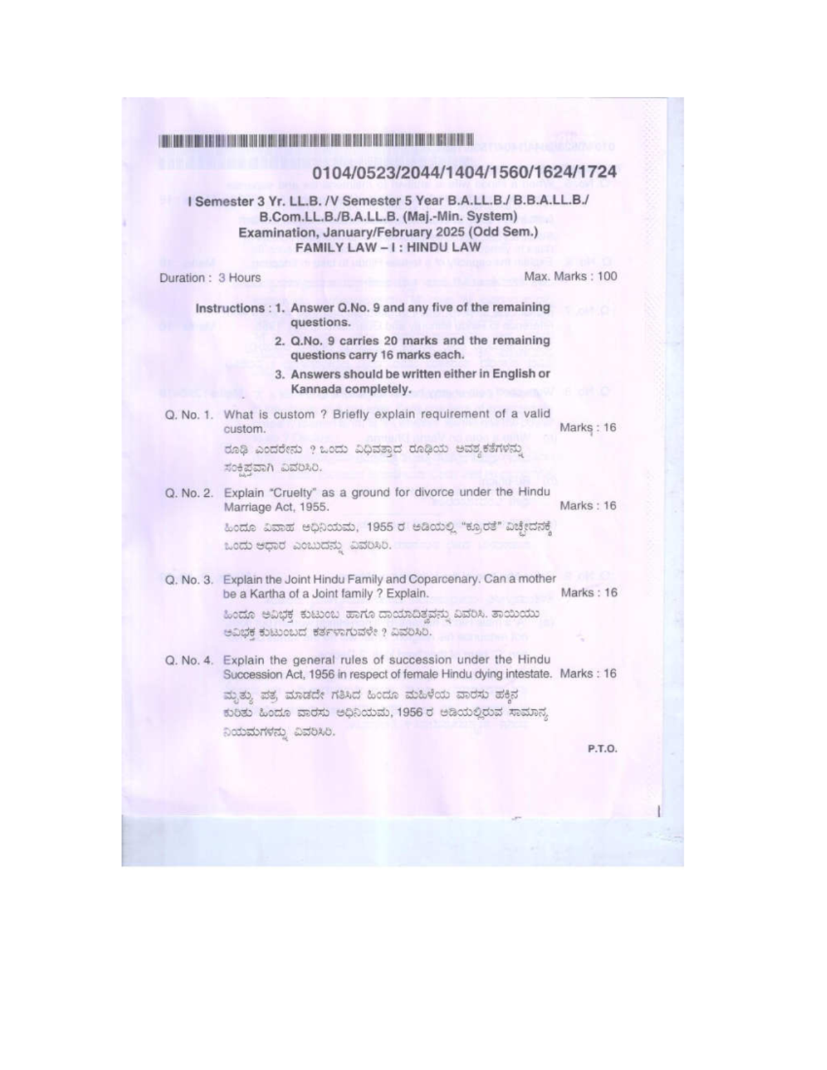 Family Law I: Hindu Law Exam Guide (0104-2044-0523) - Studocu