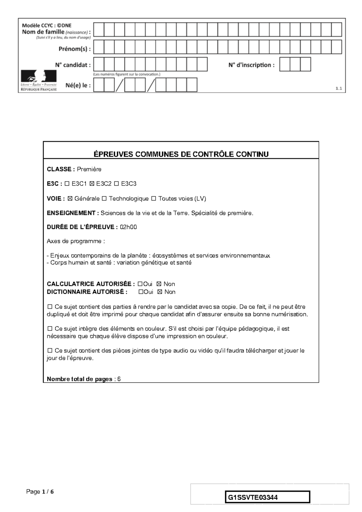 Évaluation de Contrôle Continu en SVT - Première E3C1 E3C2 E3C3 - Studocu