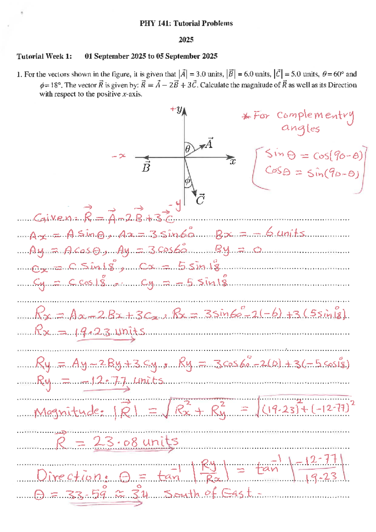 PHY 141: Tutorial Problems Week 1 Solutions (01-05 Sept 2025) - Studocu