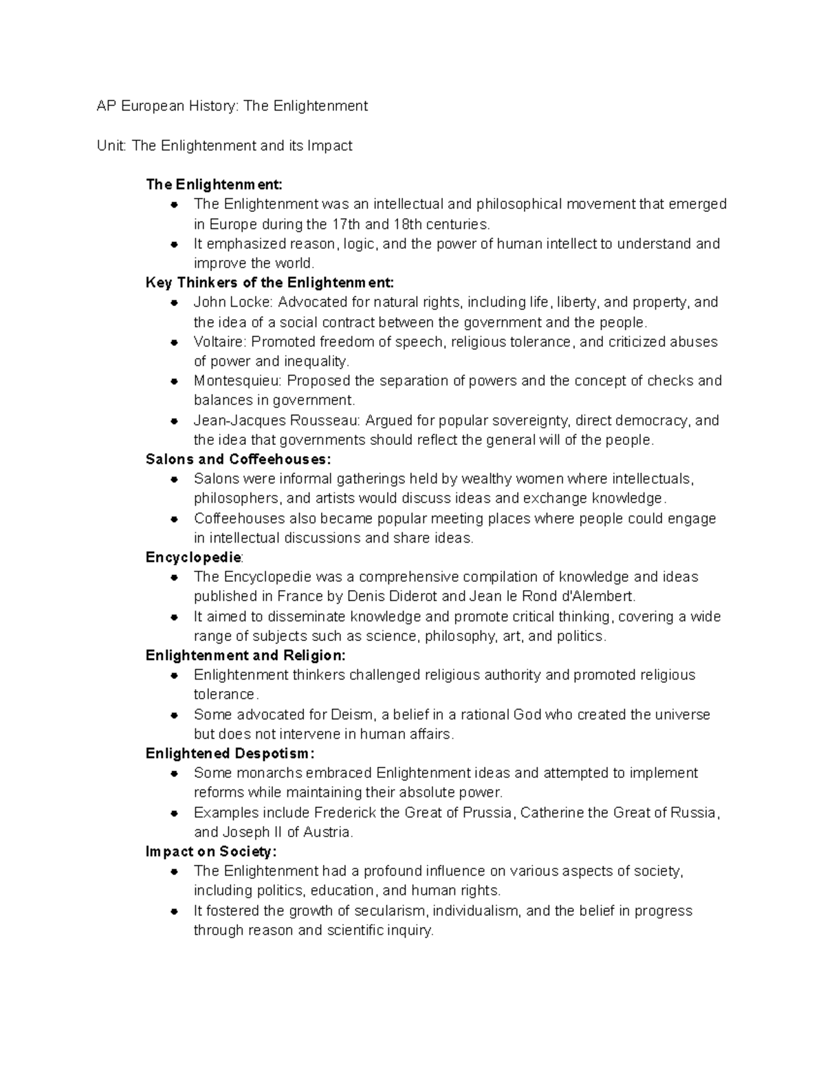 AP European History - The Enlightenment and Its Lasting Impact - Studocu