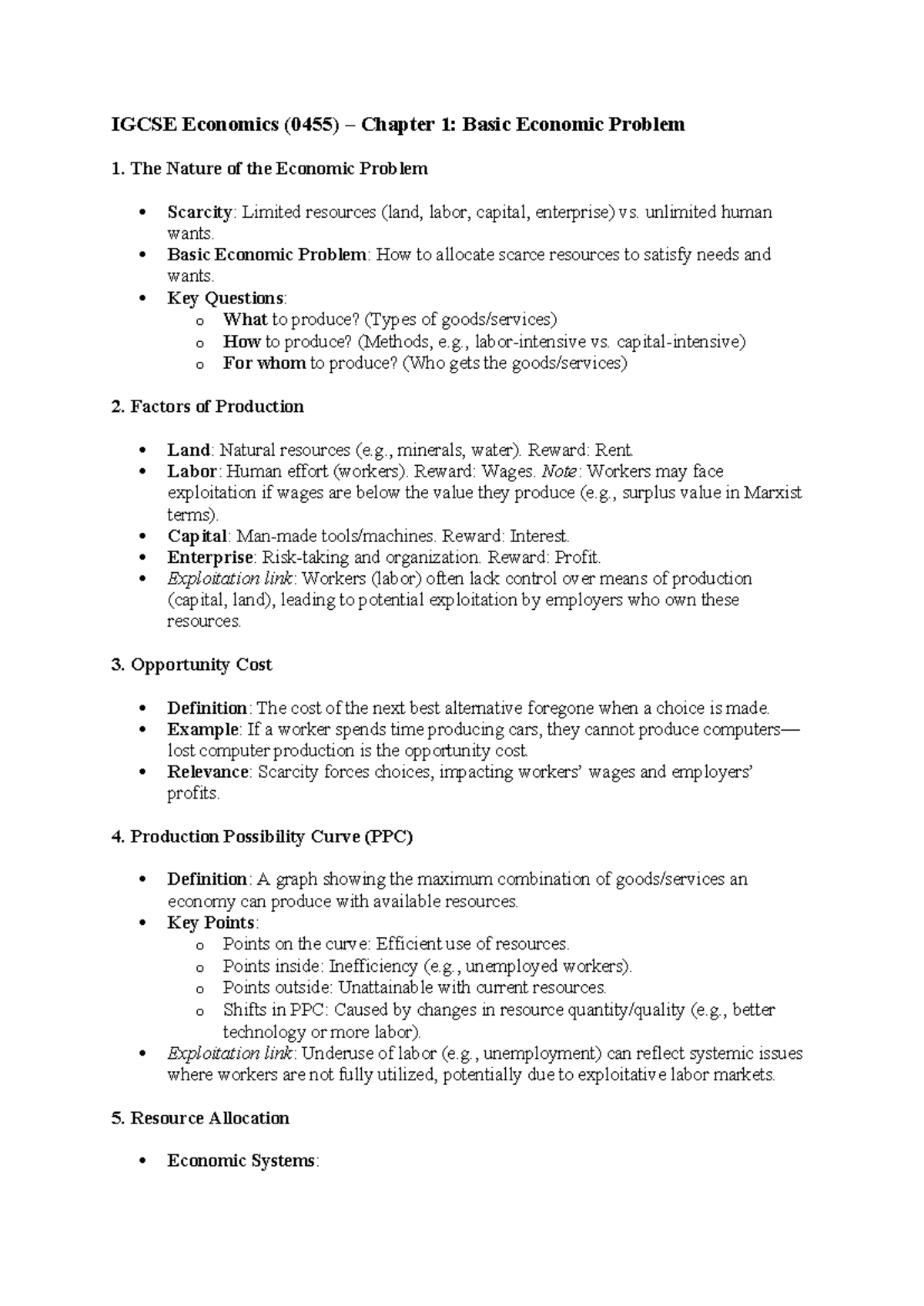 IGCSE Economics (0455) Chapter 1: Understanding the Basic Economic ...