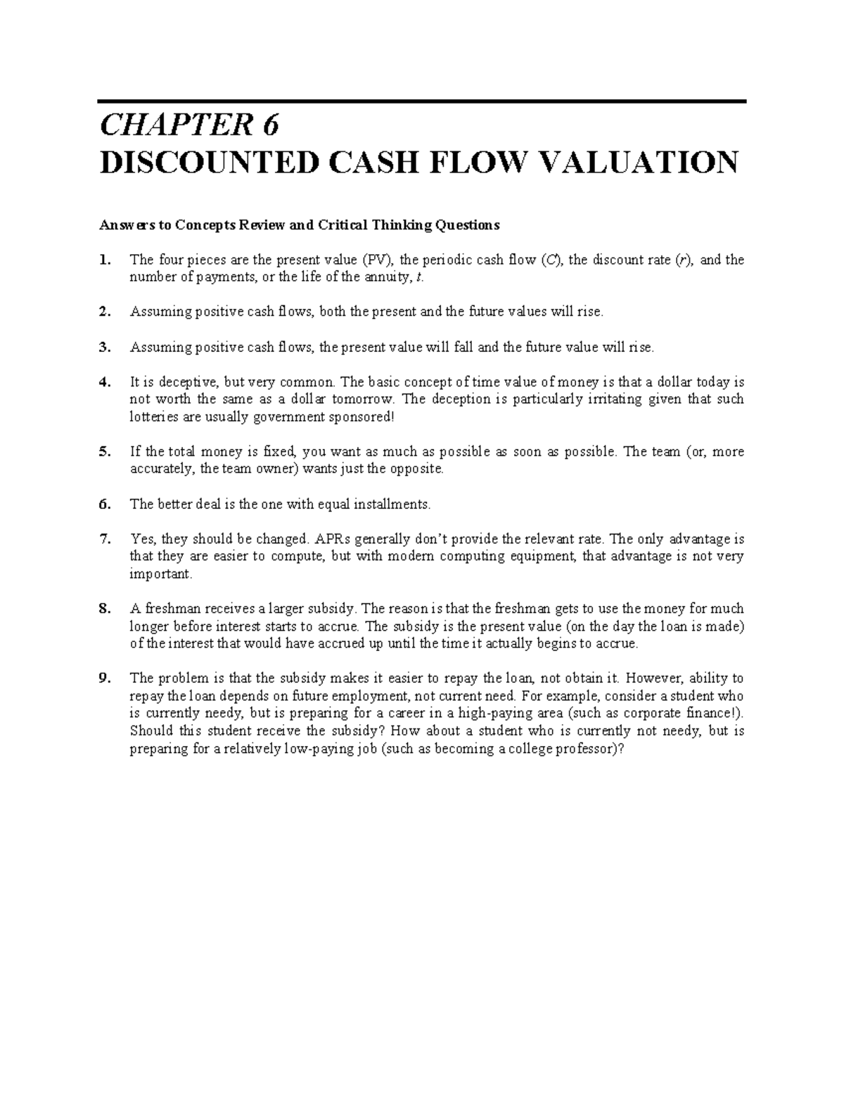 CHAPTER 6: DISCOUNTED CASH FLOW VALUATION - Annuities & Perpetuities Solutions - Studocu
