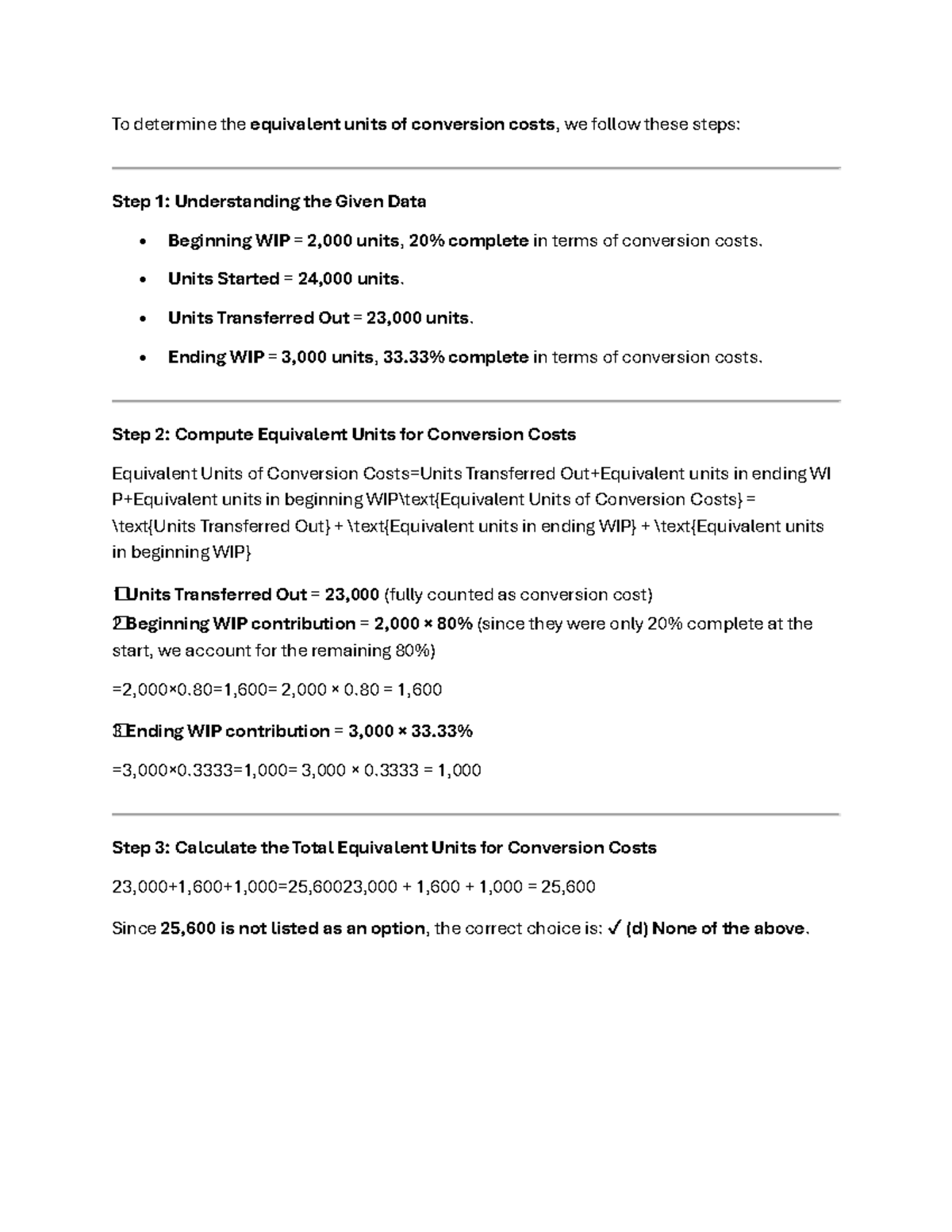 2ab3 - notes and tips - To determine the equivalent units of conversion ...
