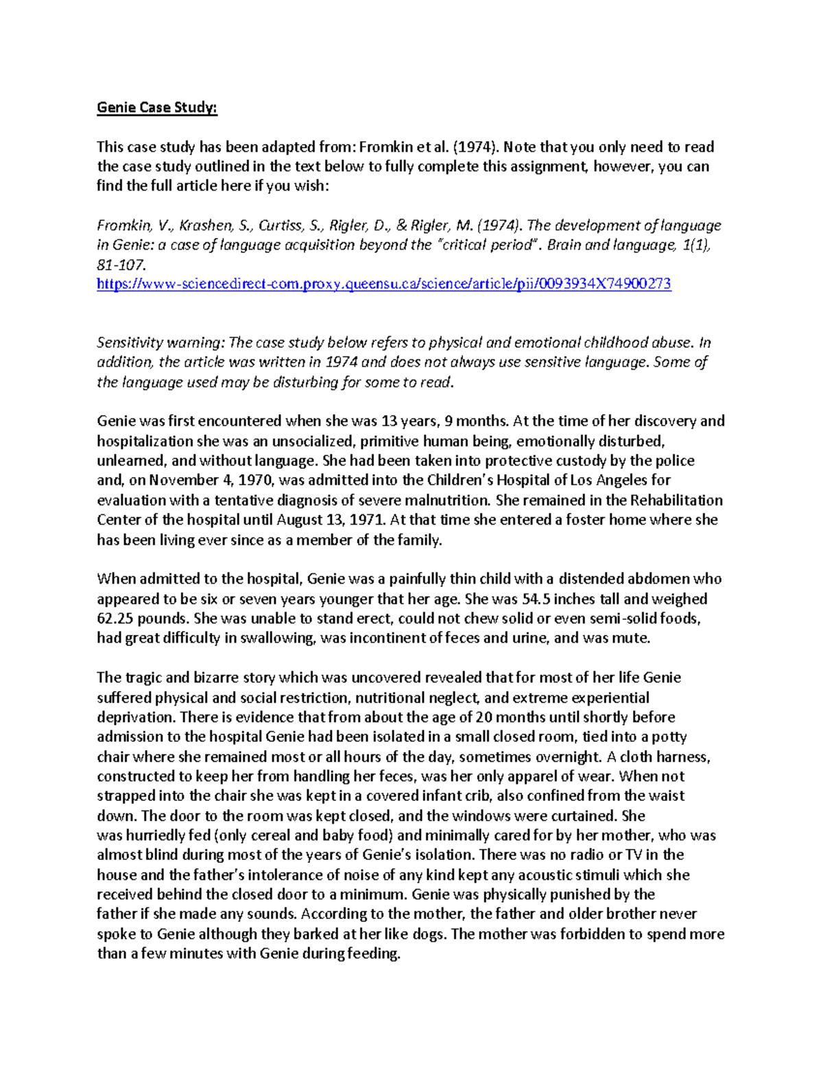 Genie Case Study: Language Acquisition and Development Insights - Studocu