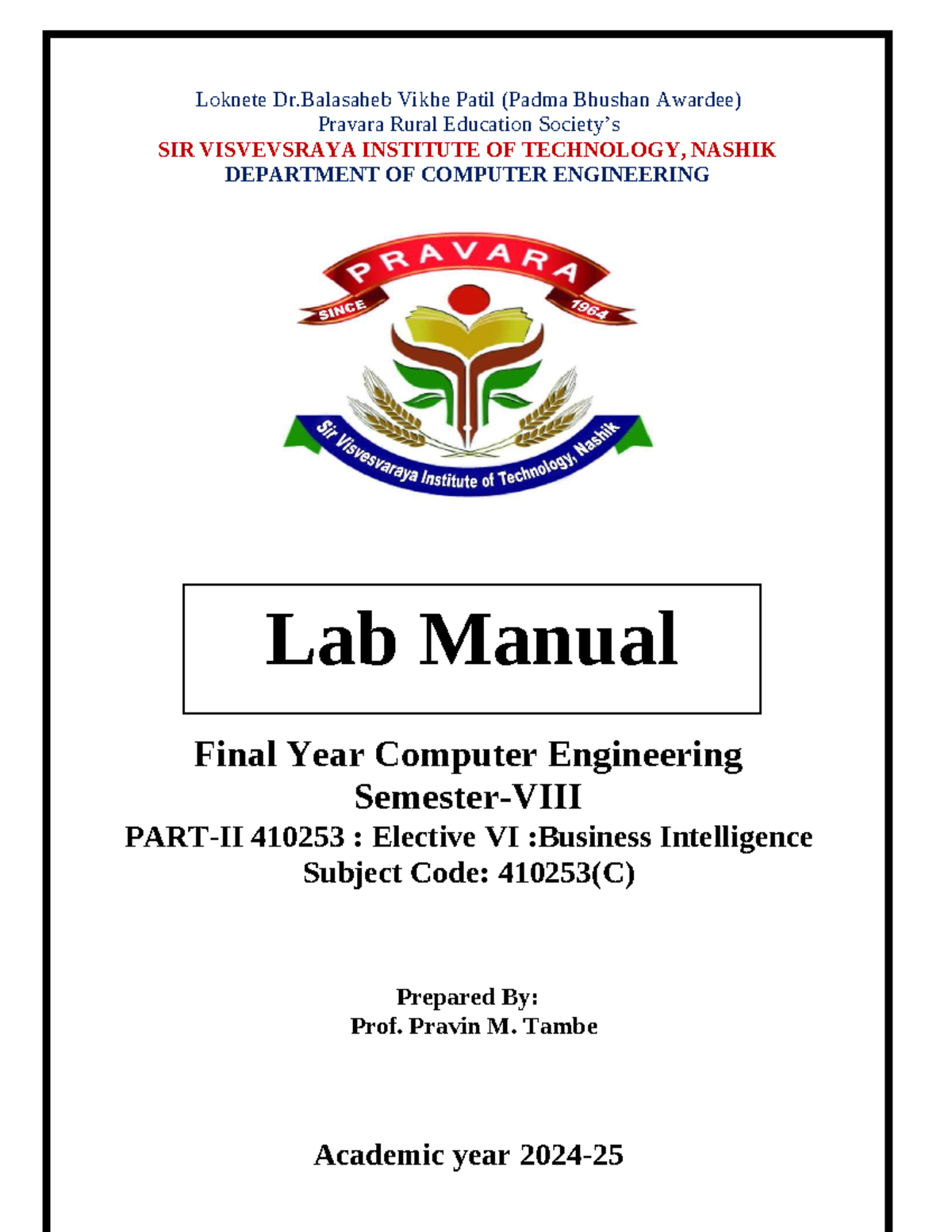 BI Final Lab Manual for Computer Engineering 410253: Business Intelligence - Studocu