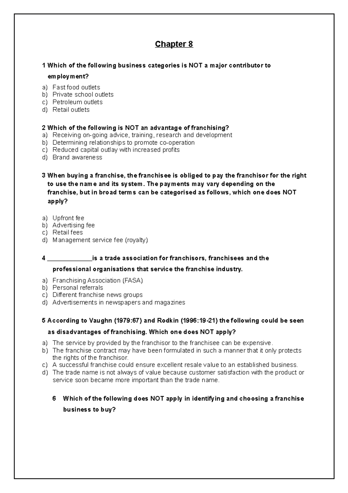 Entrepreneurship Questions - Chapter 8 Review (Including Answers) - Studocu