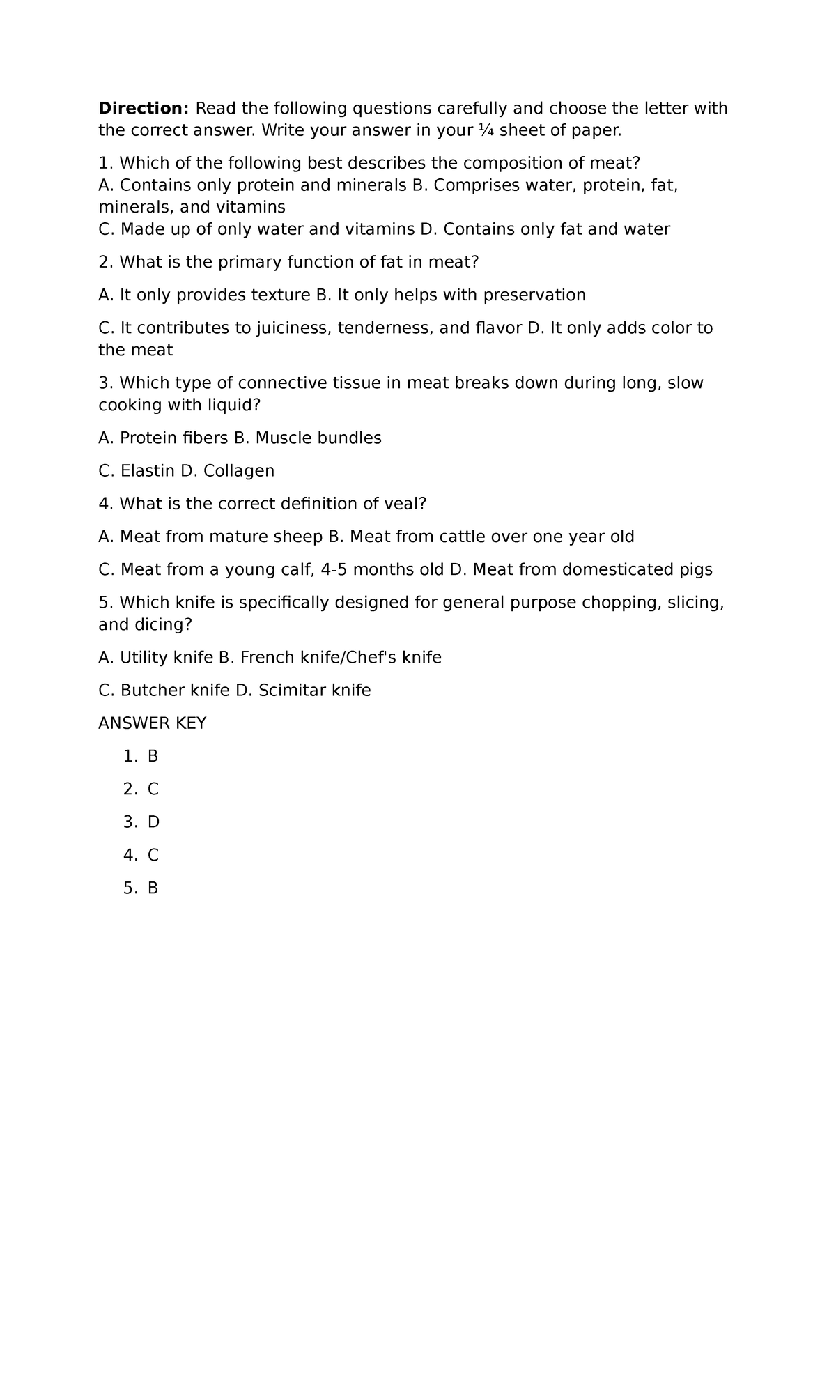 Quiz for meat teas - Direction: Read the following questions carefully ...