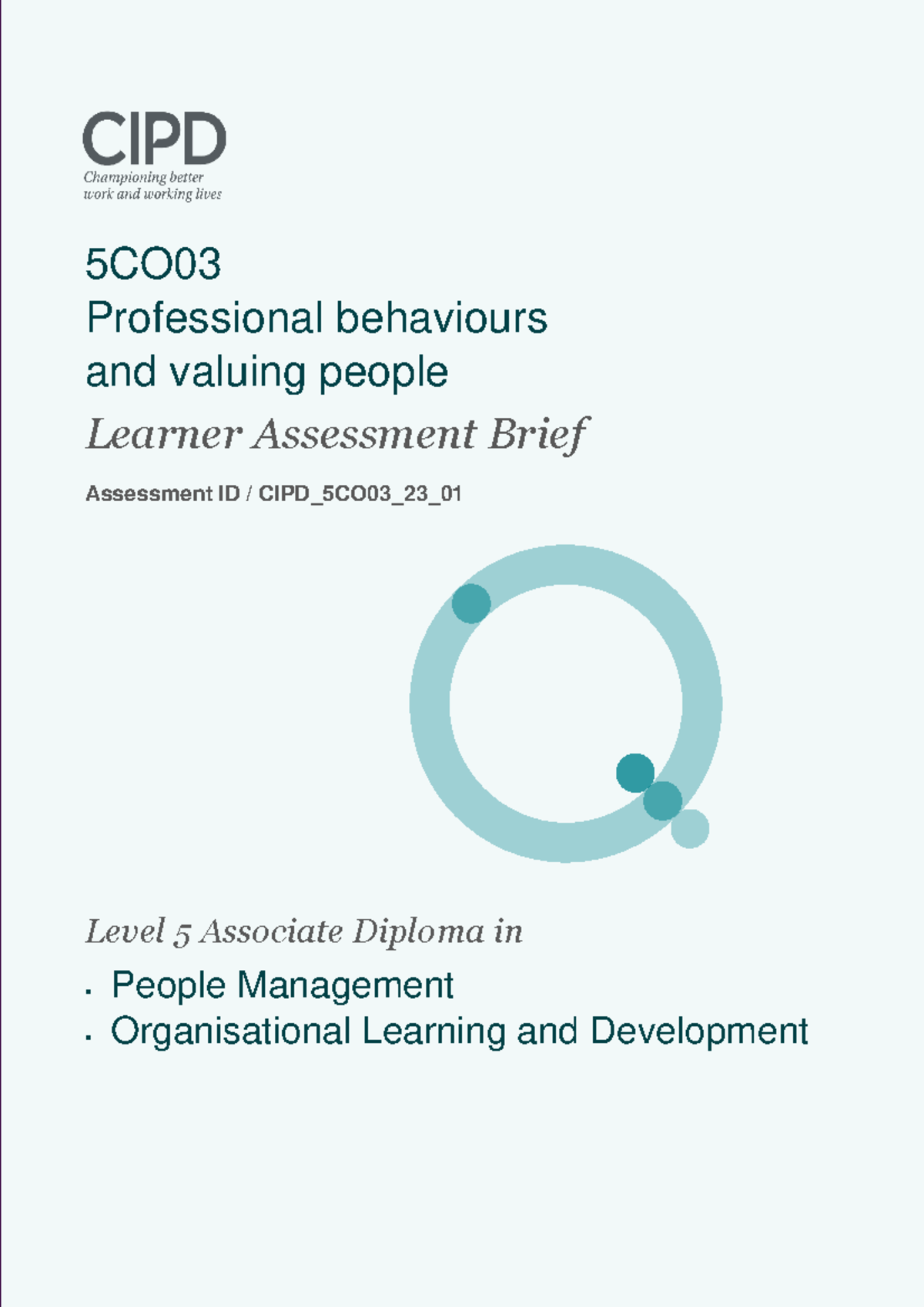 5CO03 Assessment Brief: Professional Behaviours and Valuing People ...